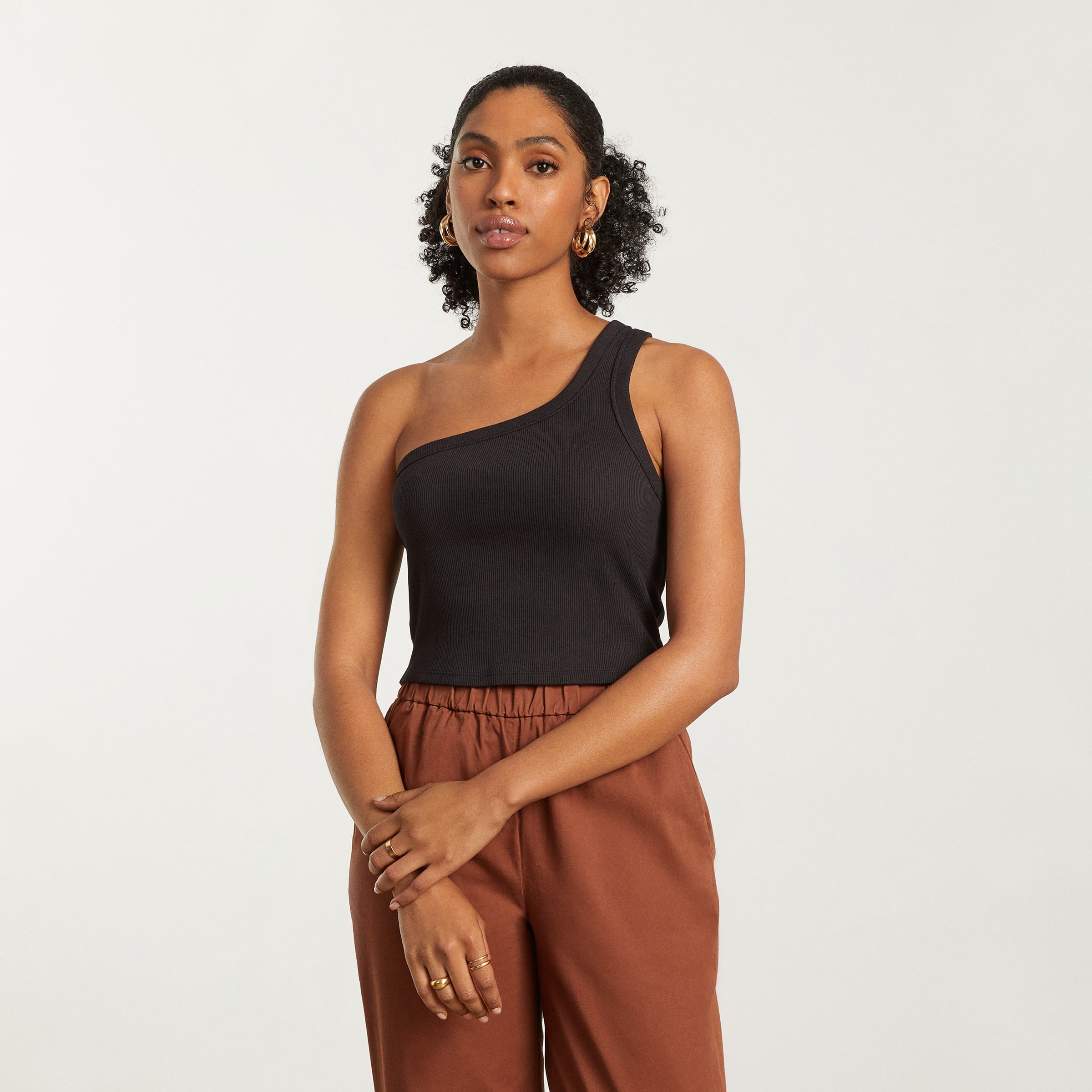 The Ribbed One-Shoulder Tank Black – Everlane