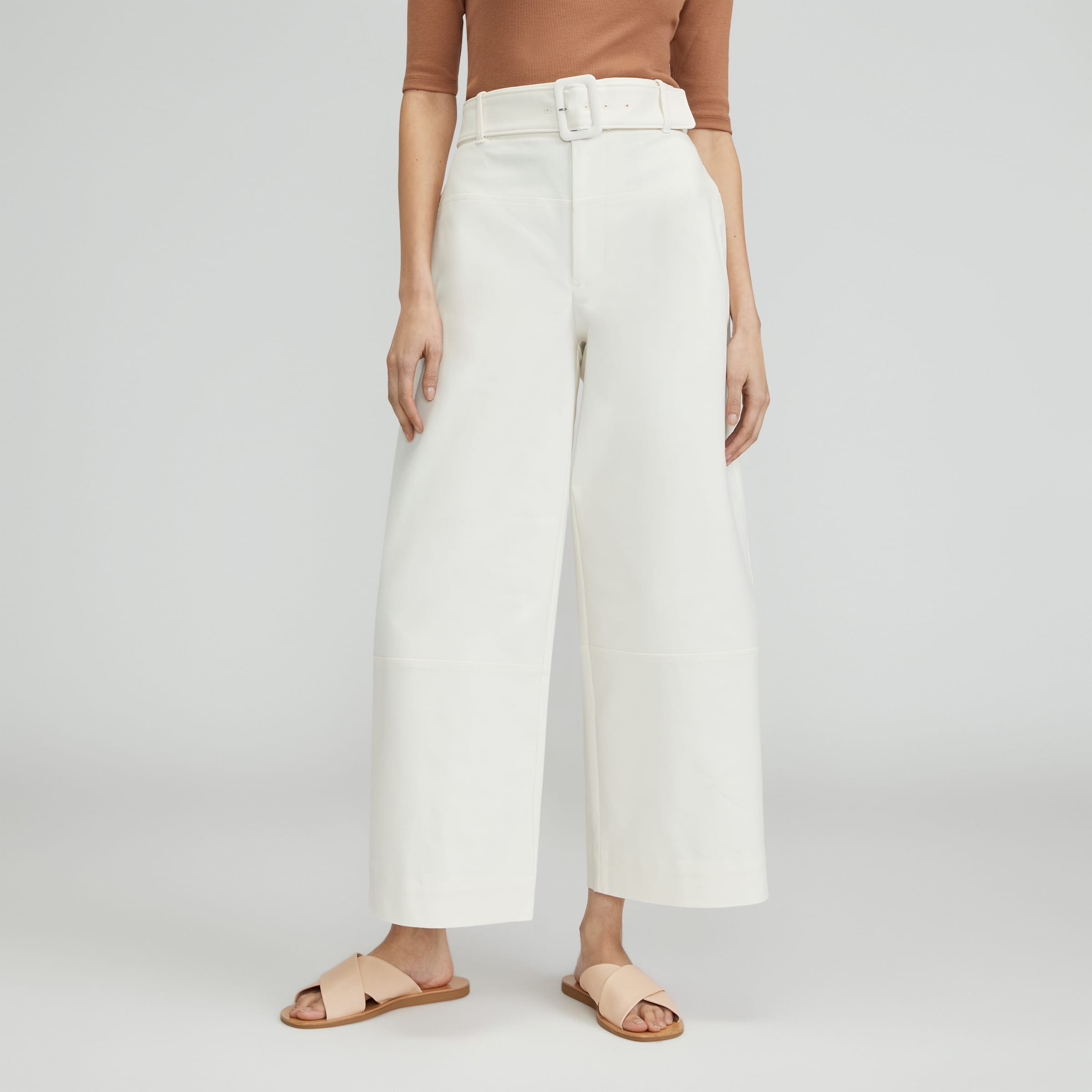 The Structured Cotton Belted Pant Bone – Everlane