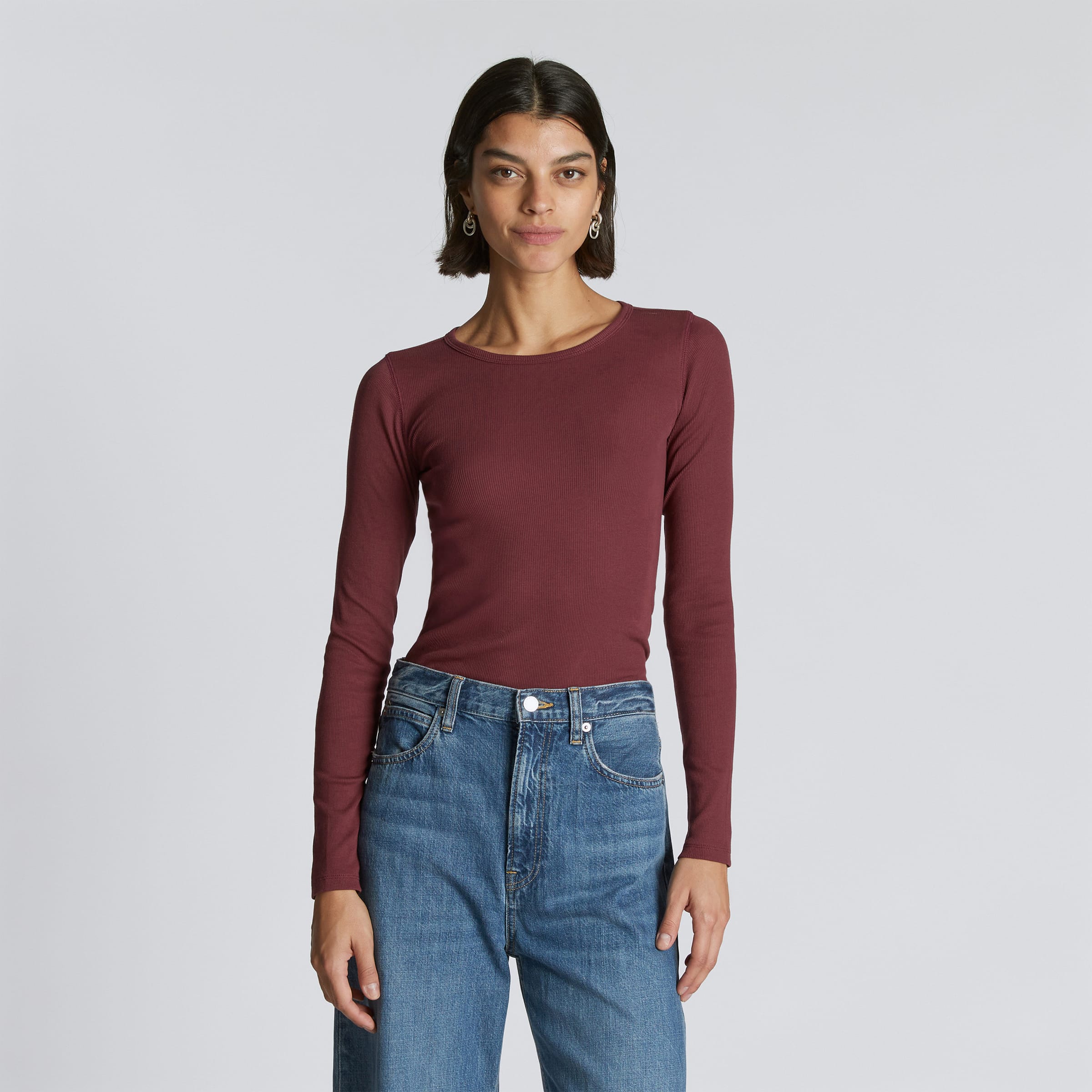 The Pima Micro-Rib Long-Sleeve Crew Brandy – Everlane
