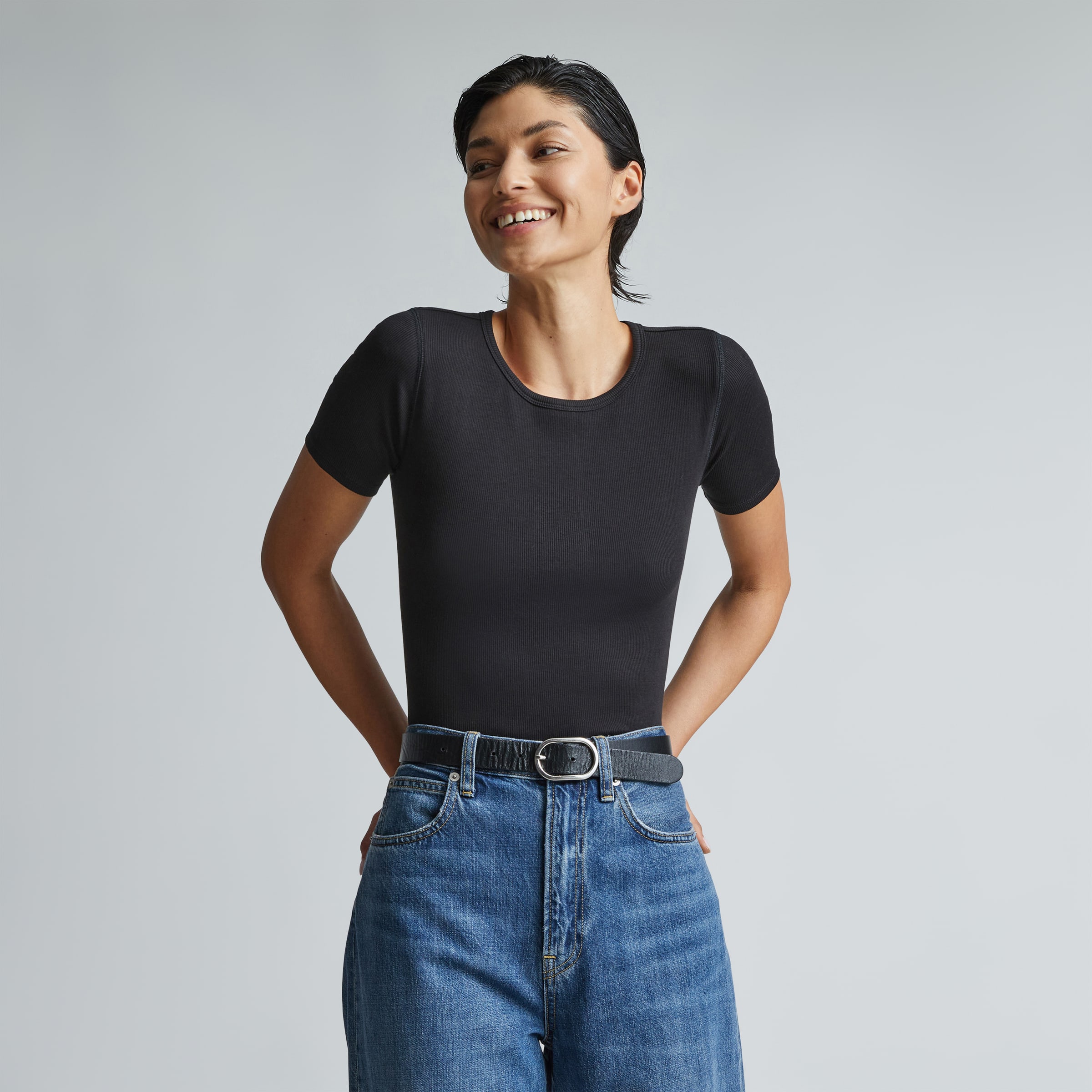 The Pima Micro-Rib Crew Tee Black – Everlane