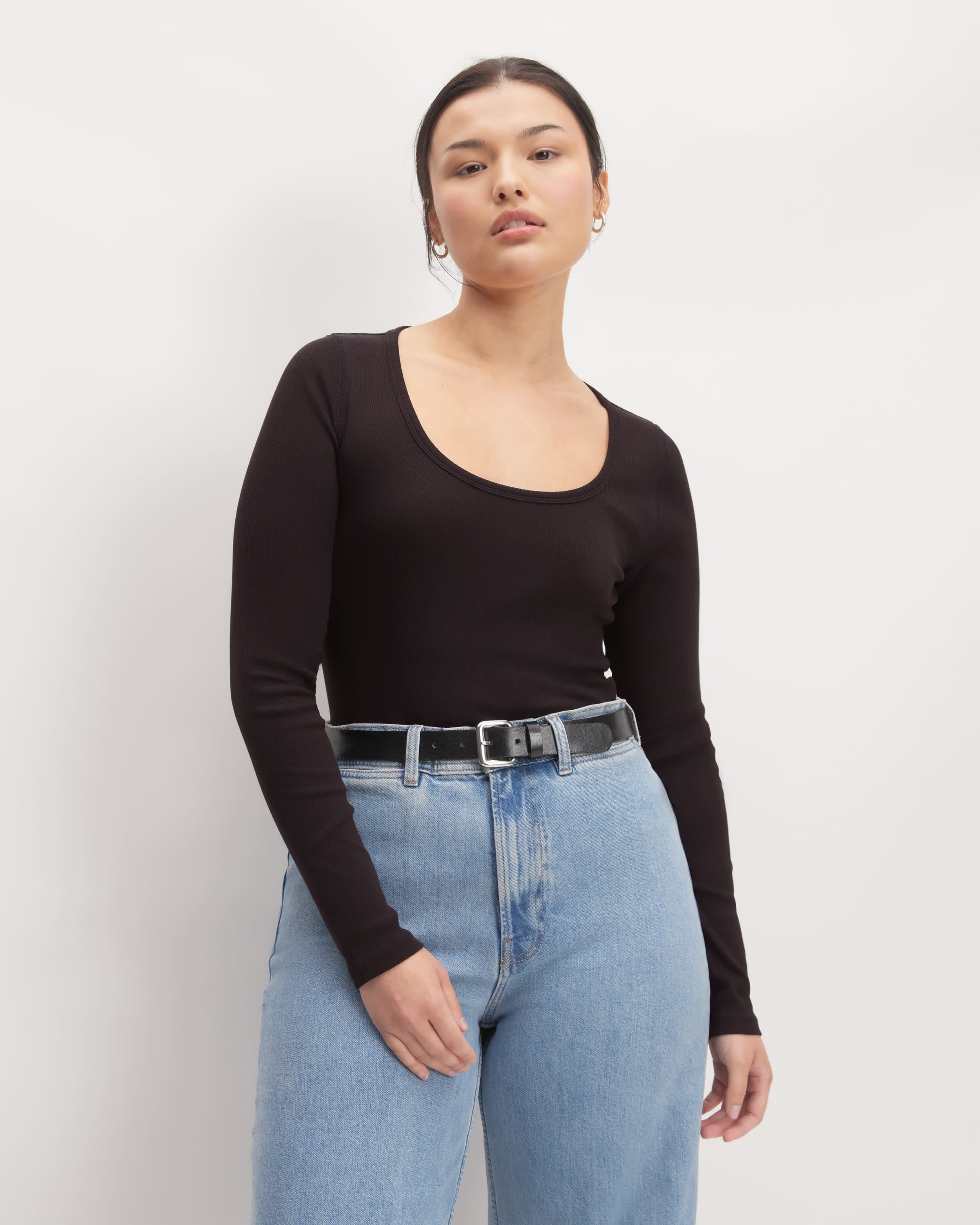 The Supima® Micro-Rib Long-Sleeve Scoop-Neck Black – Everlane