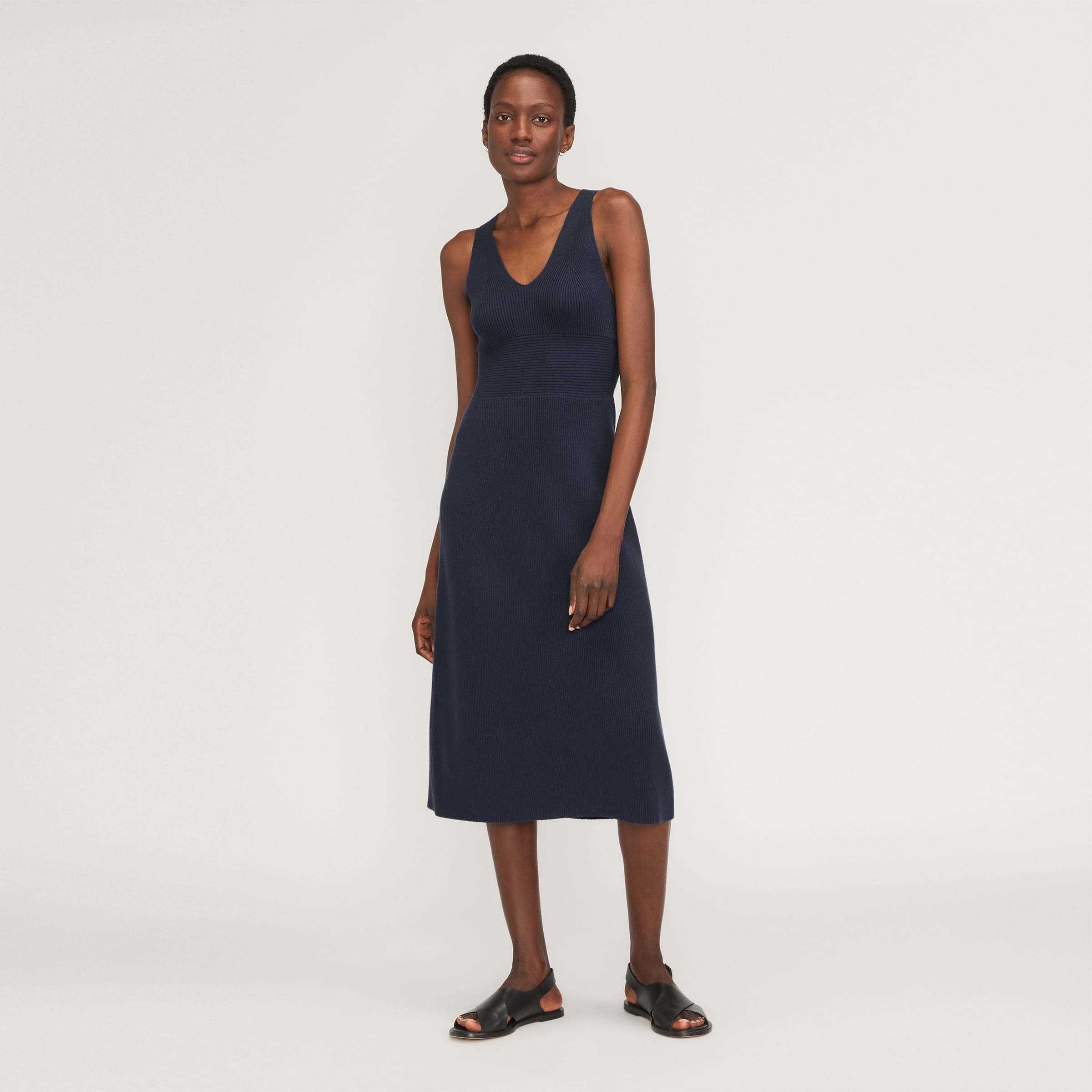 The Ribbed Cotton Cross-Back Dress Navy – Everlane