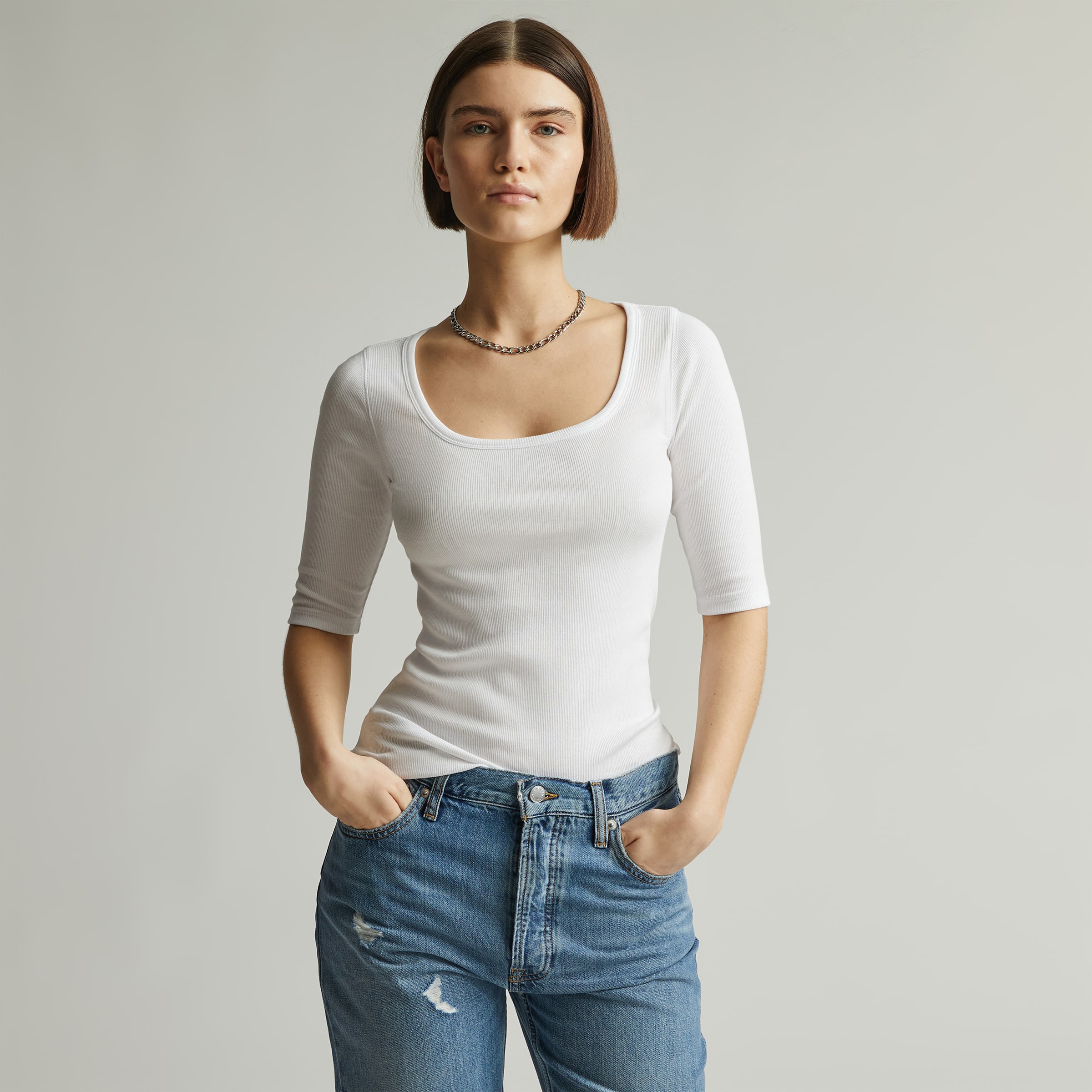 The Supima® Micro-Rib Scoop-Neck Tee White – Everlane