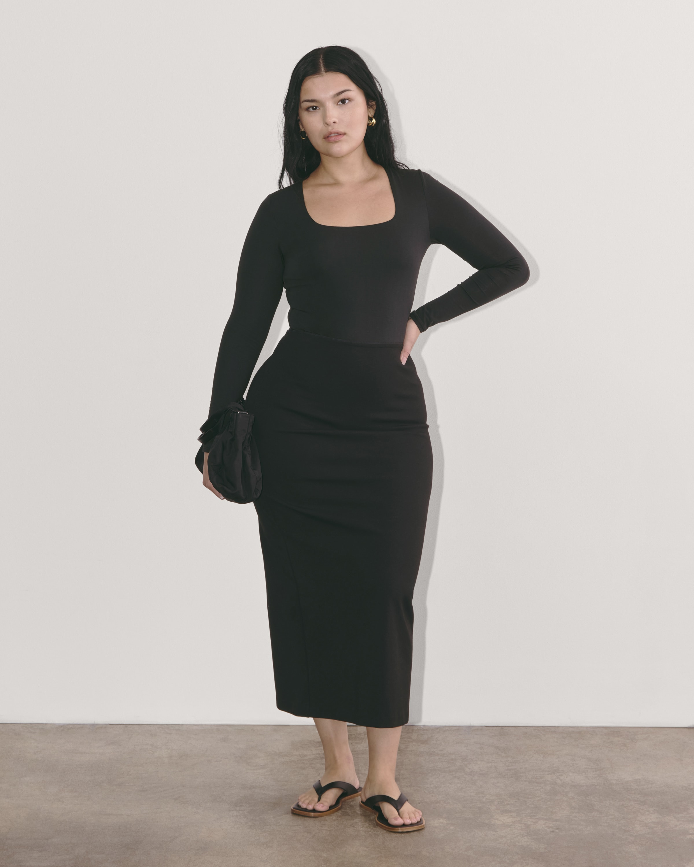The Long-Sleeve Supima® Square-Neck Bodysuit Black – Everlane