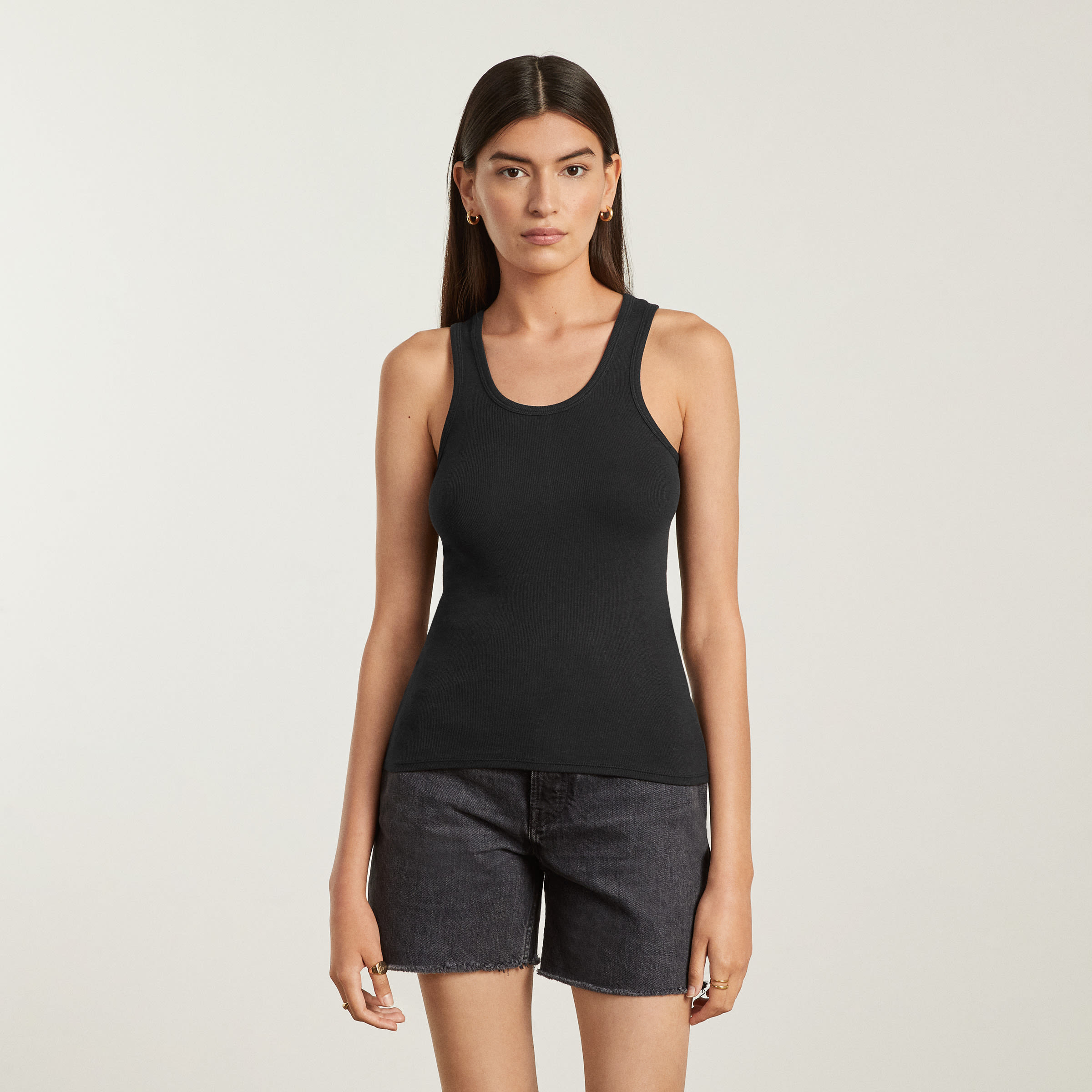 The Pima Micro-Rib U-neck Tank Black – Everlane