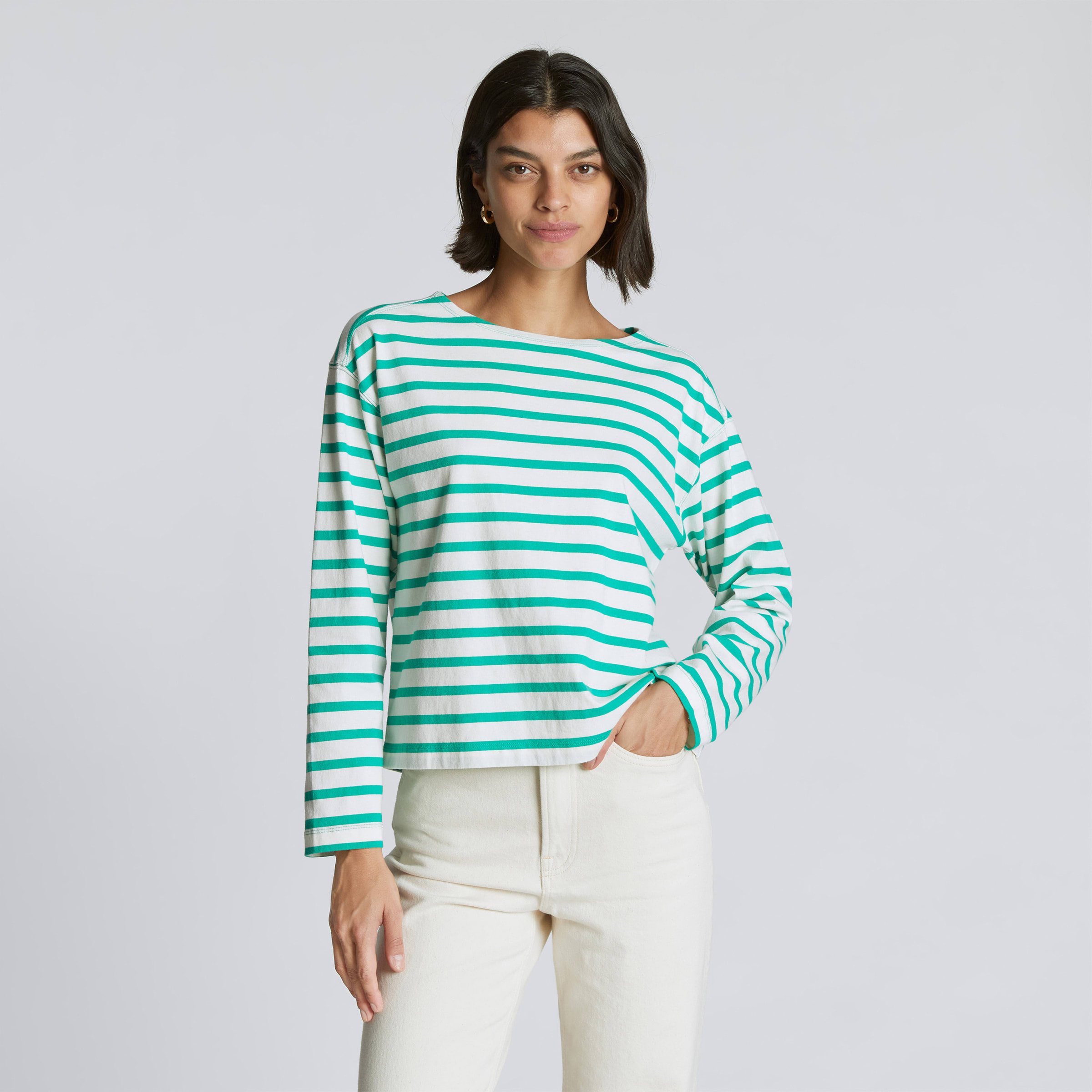 The Modern Breton Tee Bright Jade / Canvas Tan – Everlane