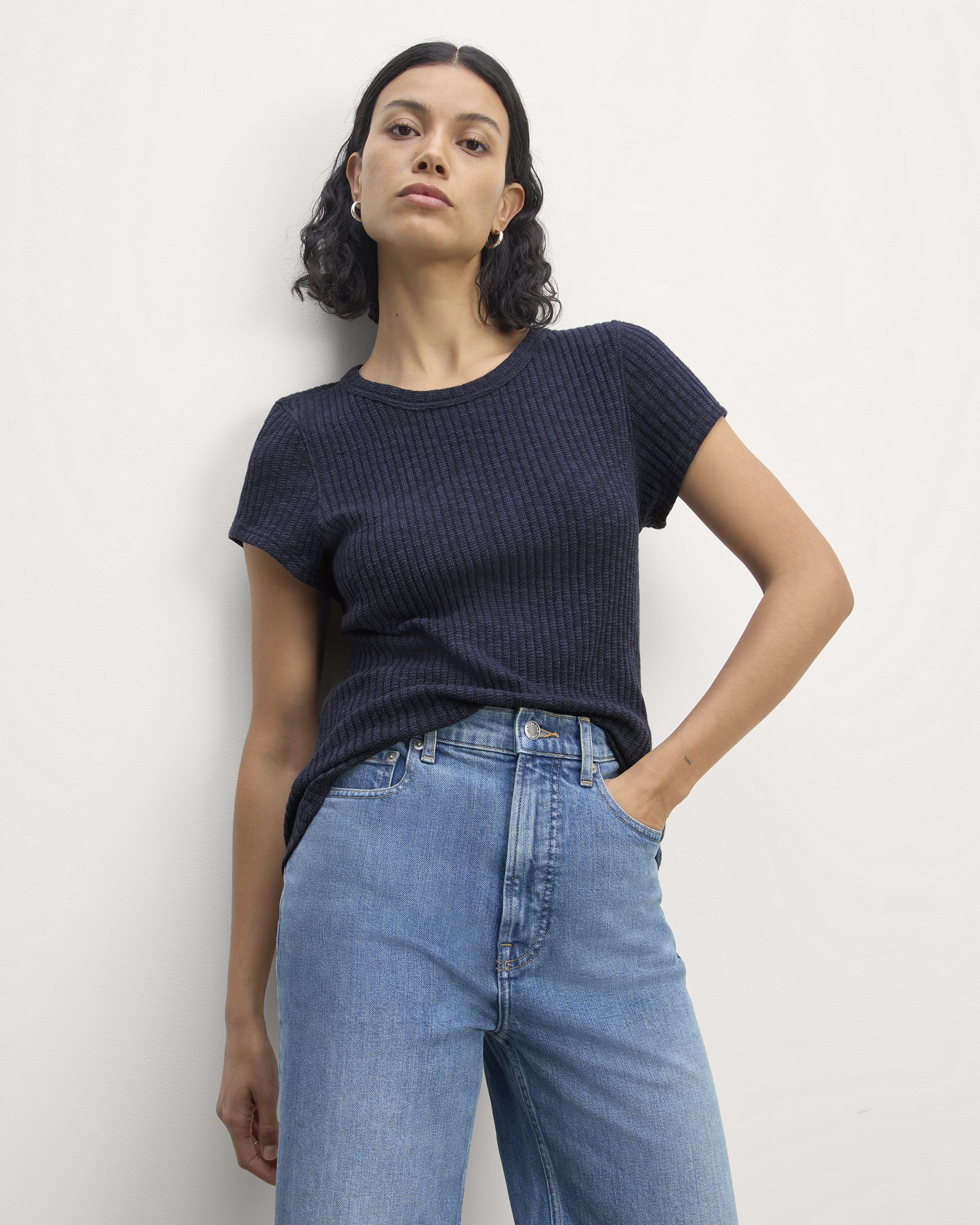 The Cozy Rib Tee Navy – Everlane