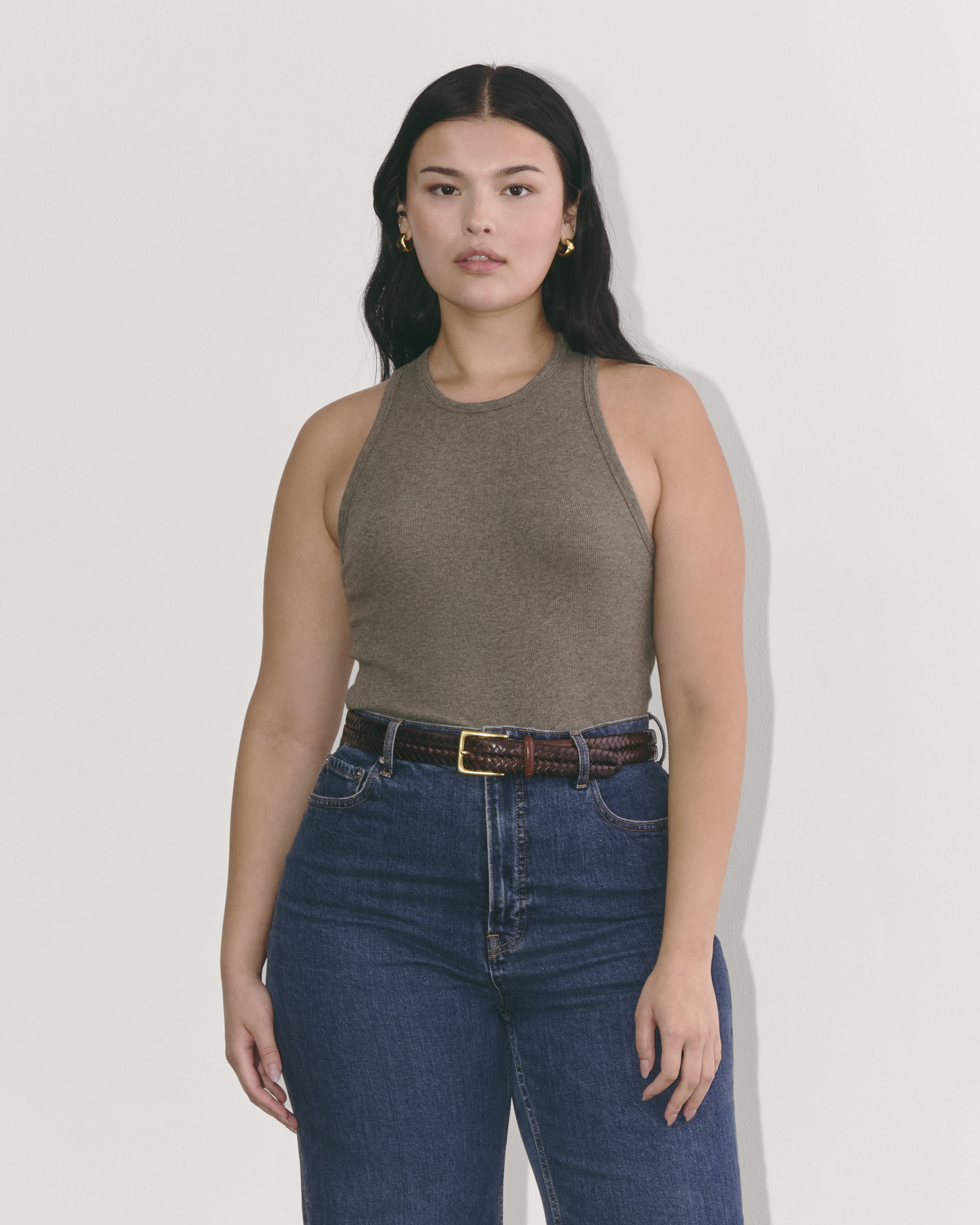 The Luxe Rib Racerback Tank Heathered Fatigue – Everlane