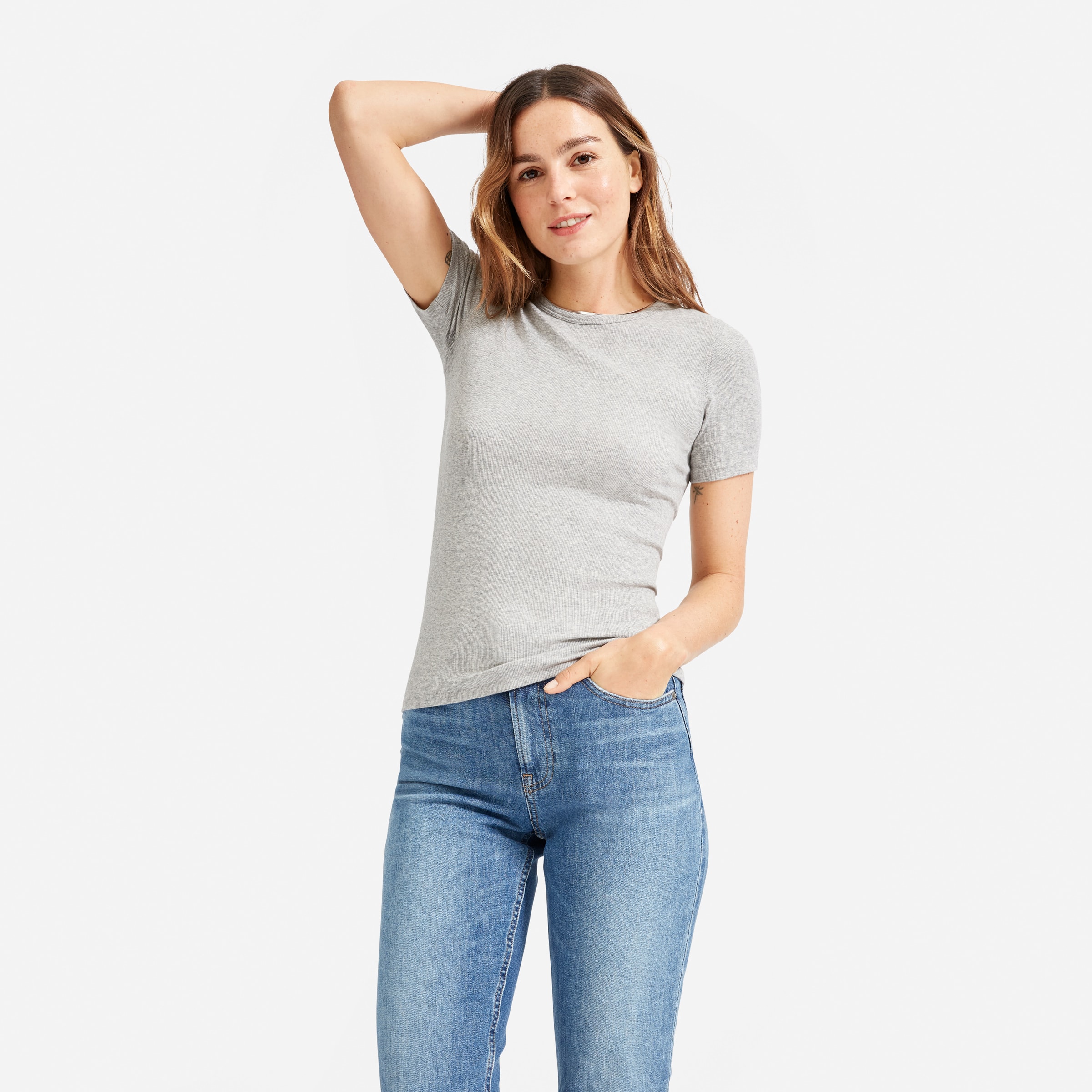 The Pima Micro-Rib Crew Tee Heathered Grey – Everlane