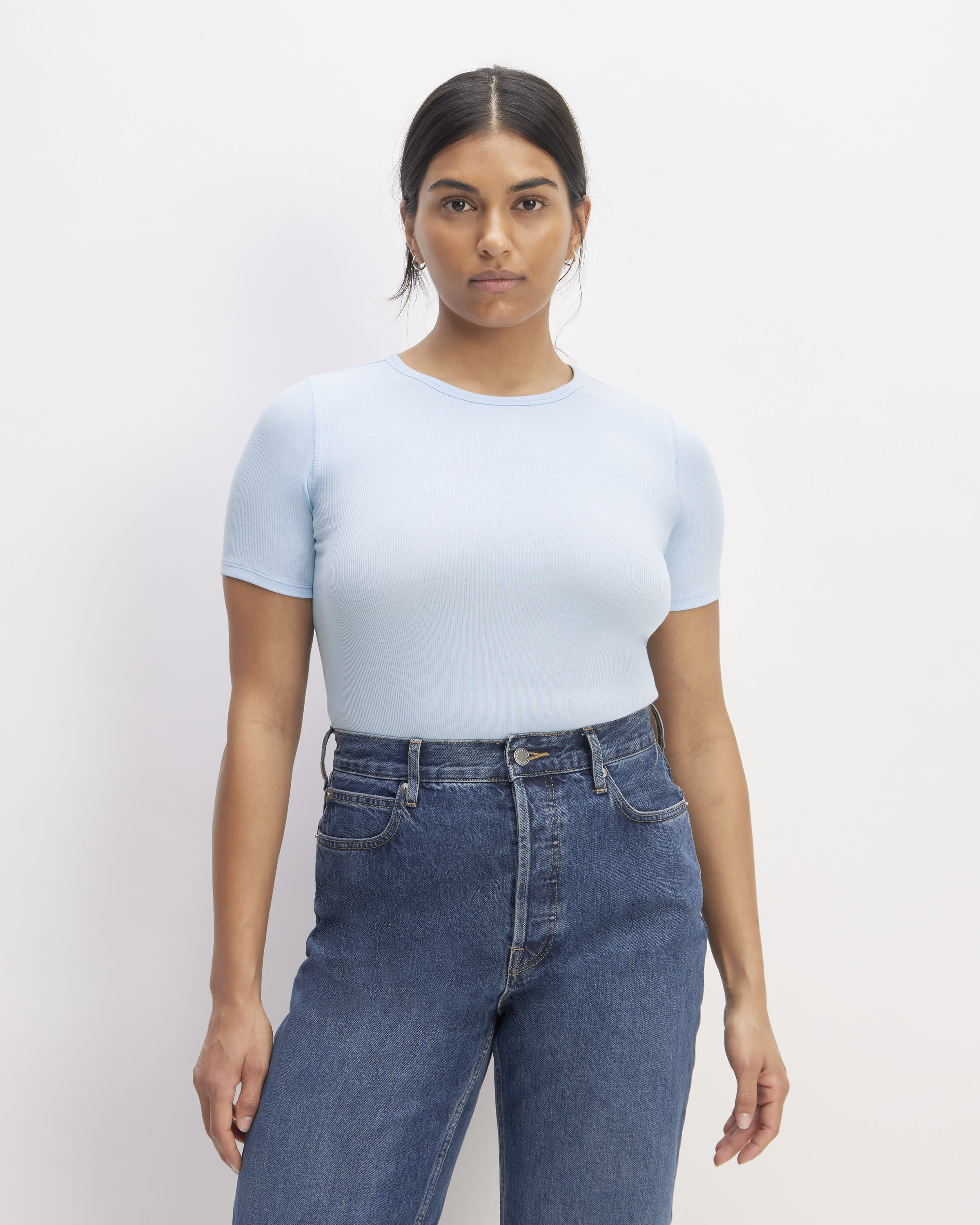 The Luxe Micro-Rib Crew Chambray Blue – Everlane