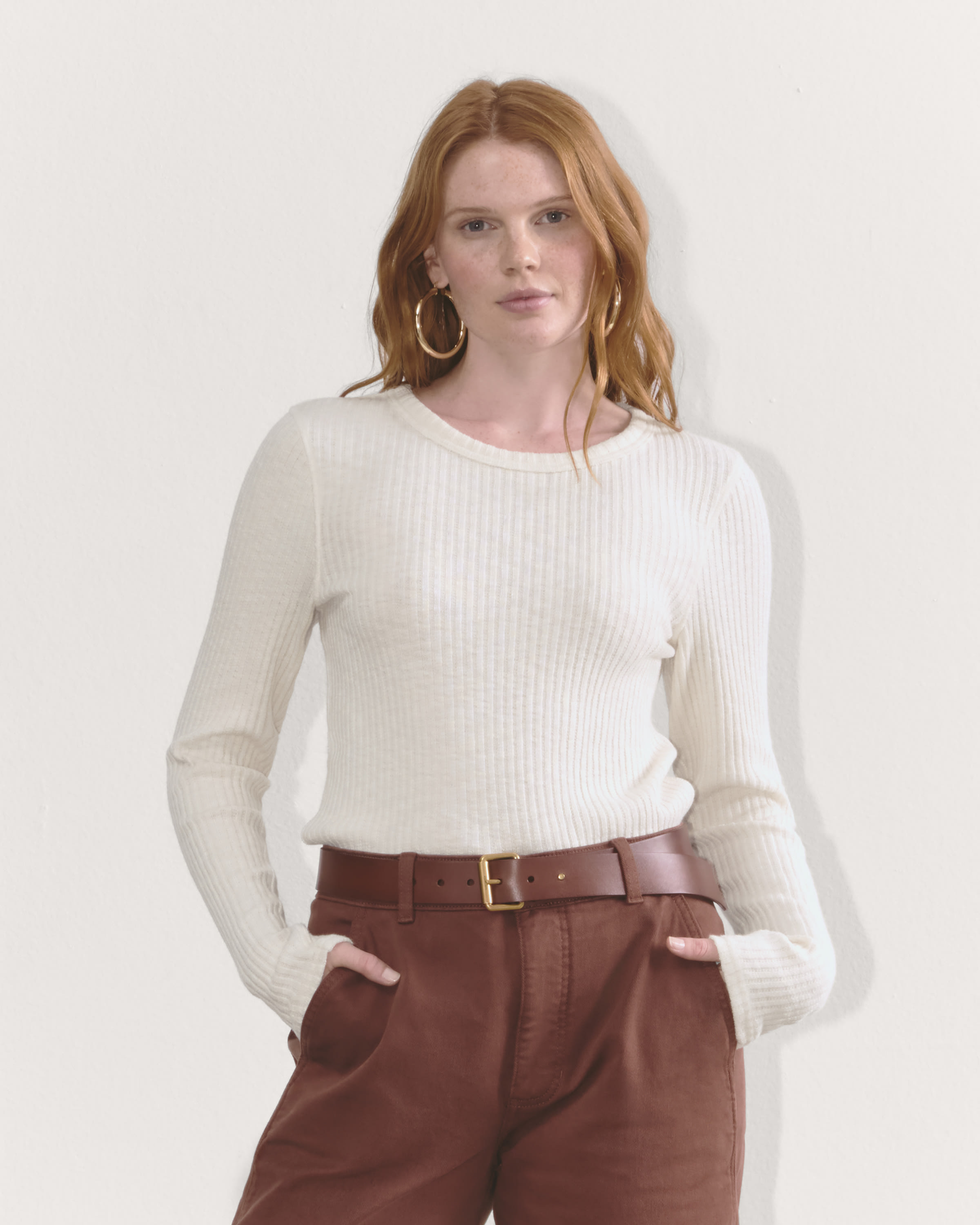 The Cozy Rib Long-Sleeve Tee Bone – Everlane