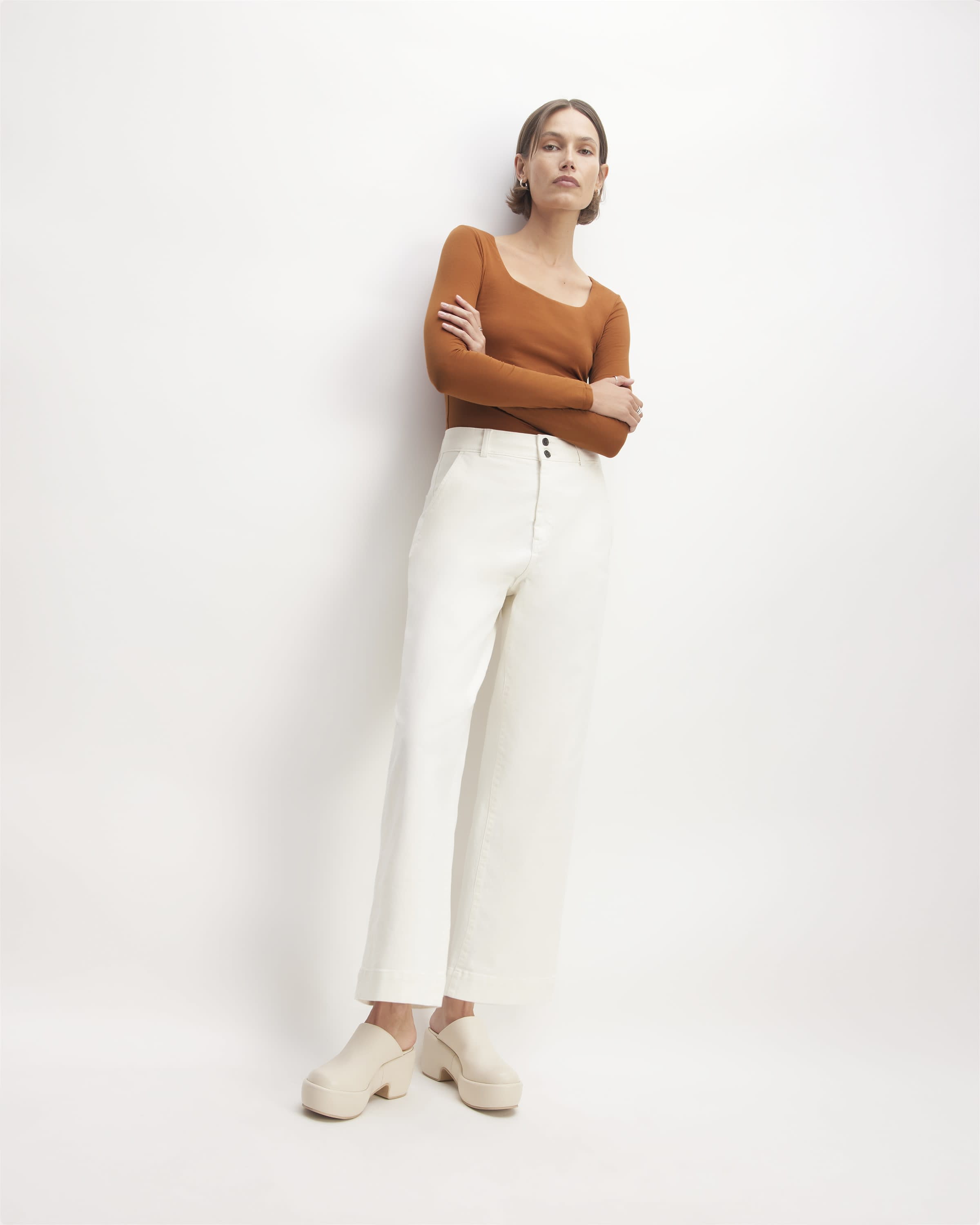 The Long-Sleeve Supima® Square-Neck Bodysuit Honey – Everlane