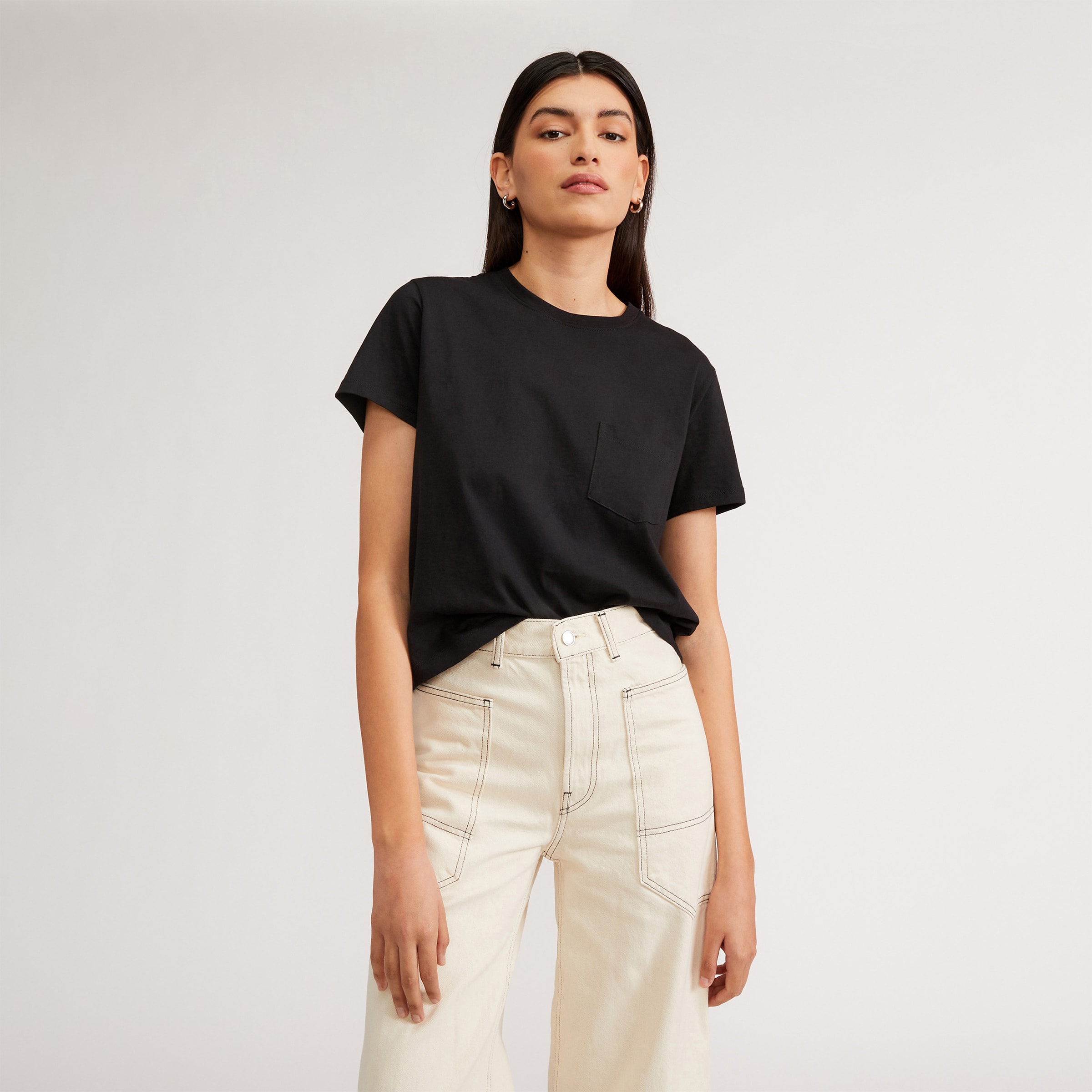 The Organic Cotton Box-Cut Tee Black – Everlane