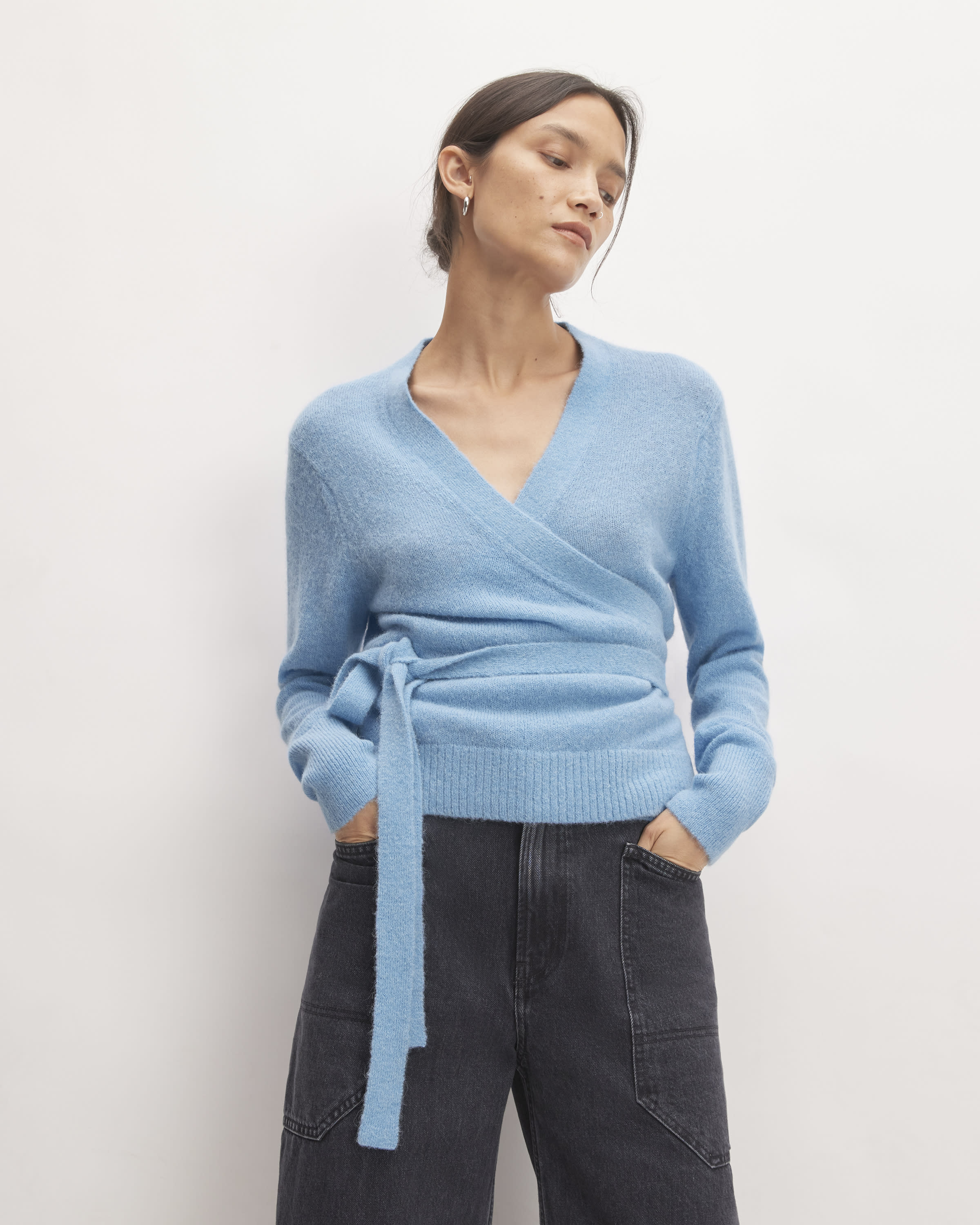 The Alpaca Wrap Sweater Heritage Blue – Everlane