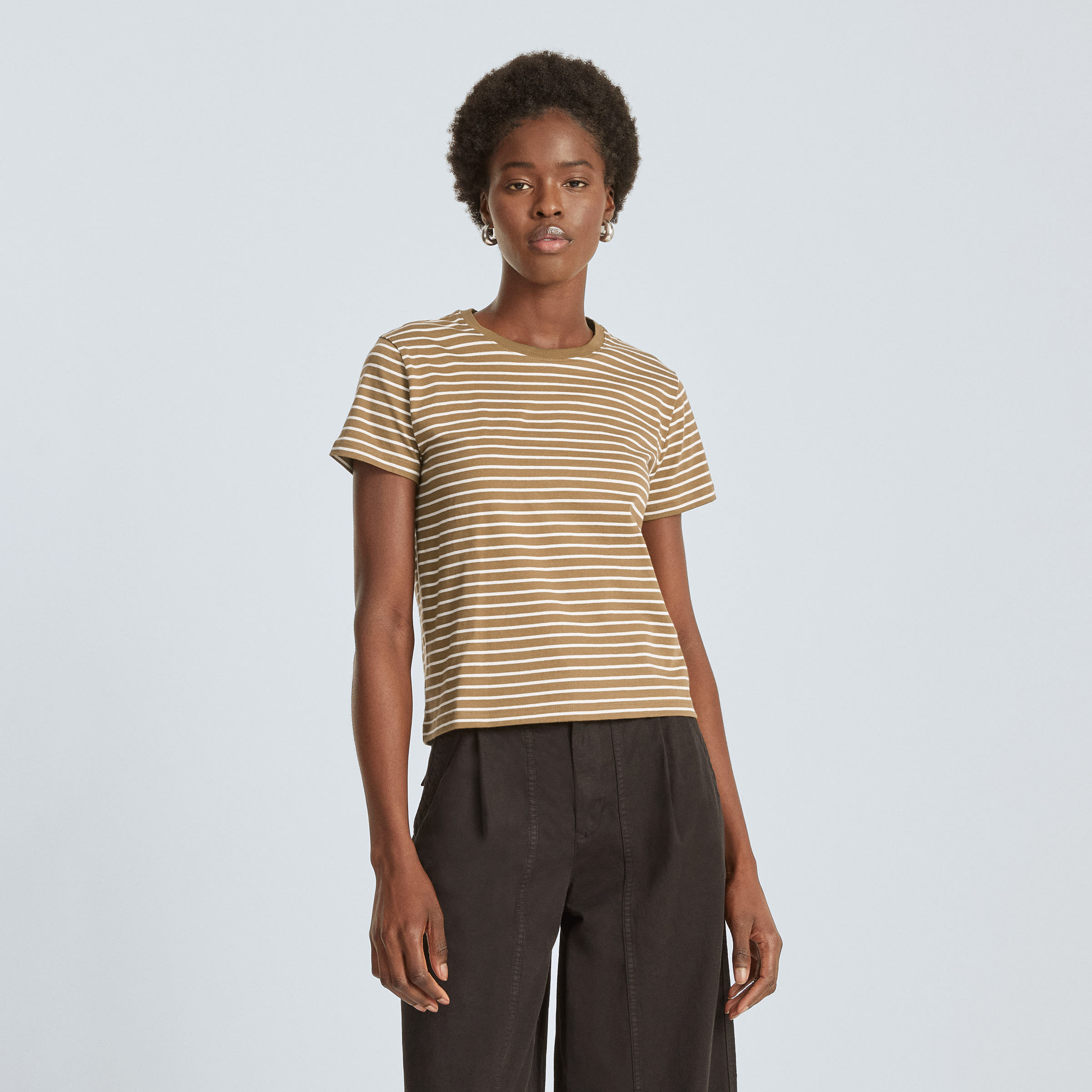 The Organic Cotton Box-Cut Tee Olive / Tan – Everlane