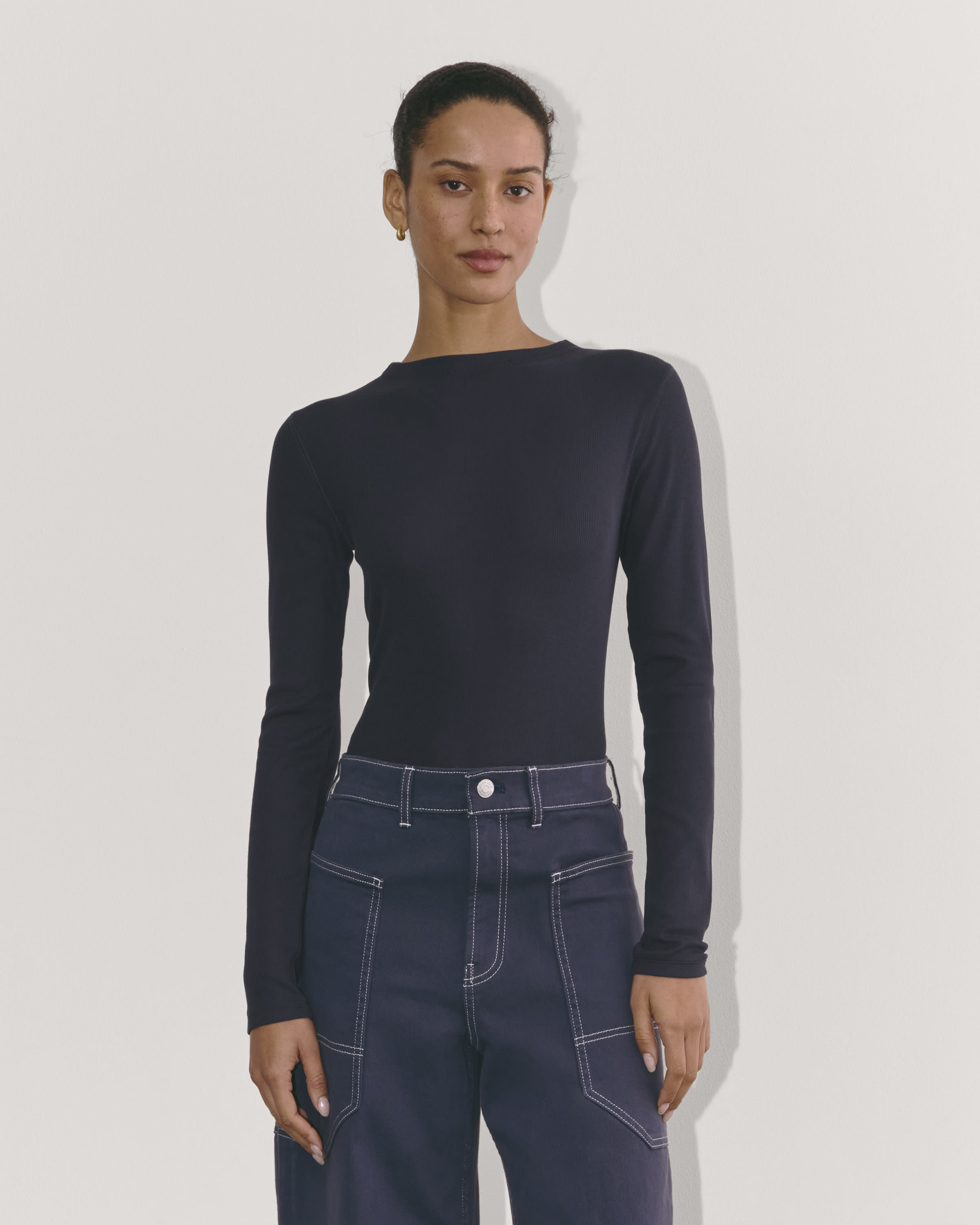 The Luxe Rib Funnel-Neck Tee Navy – Everlane
