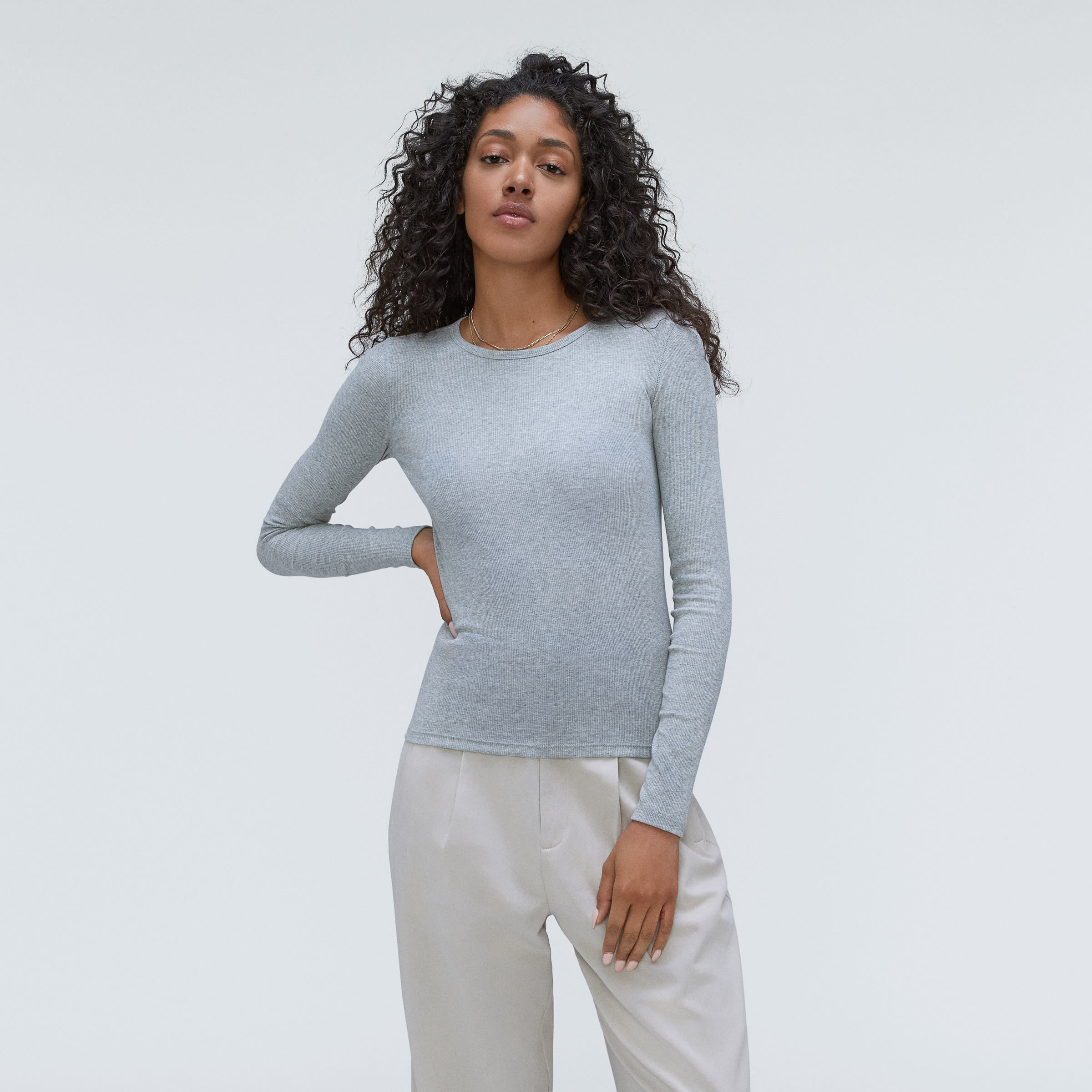 The Supima® Micro-Rib Long-Sleeve Crew Washed Heathered Grey – Everlane
