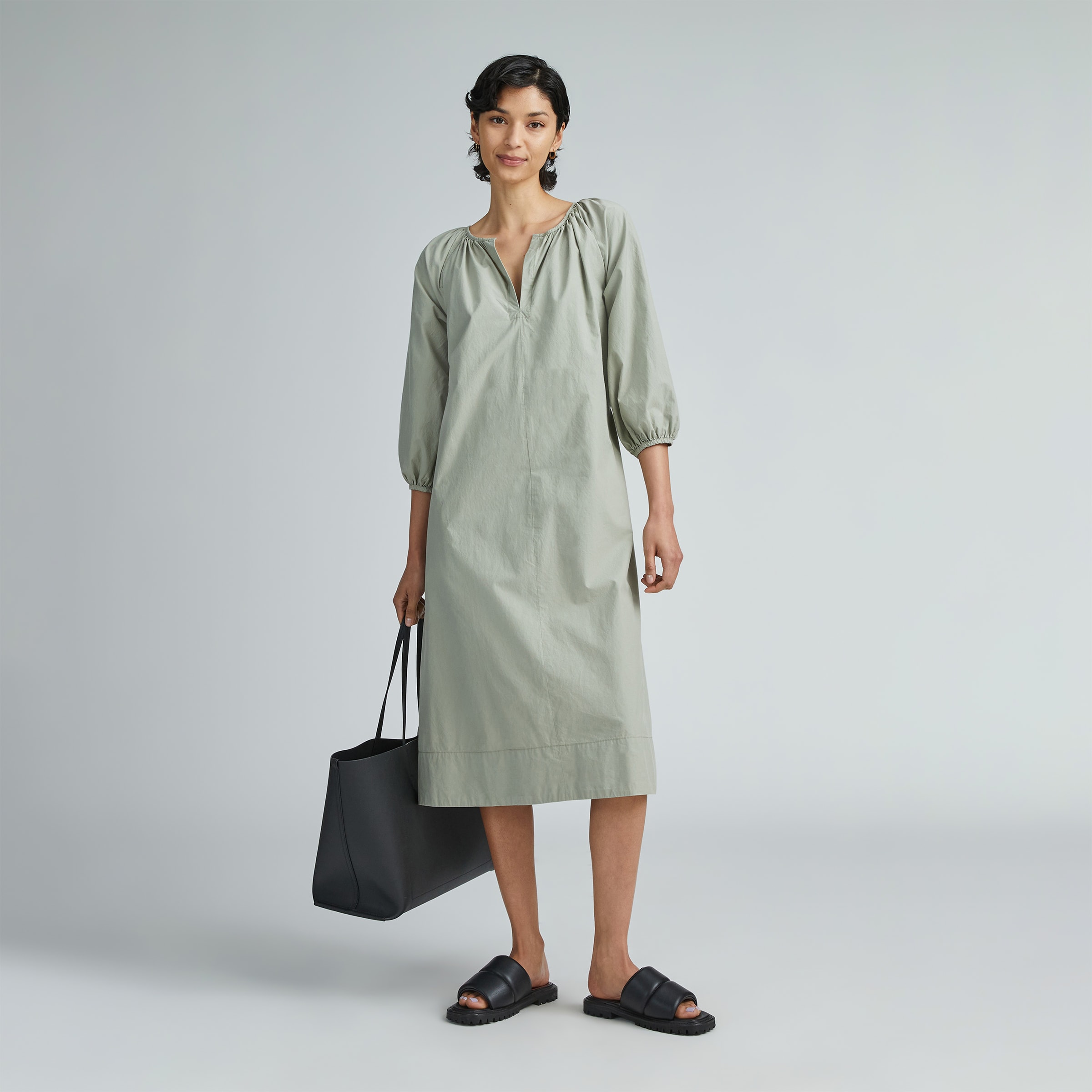 The Raglan Sleeve Poplin Dress Seagrass – Everlane