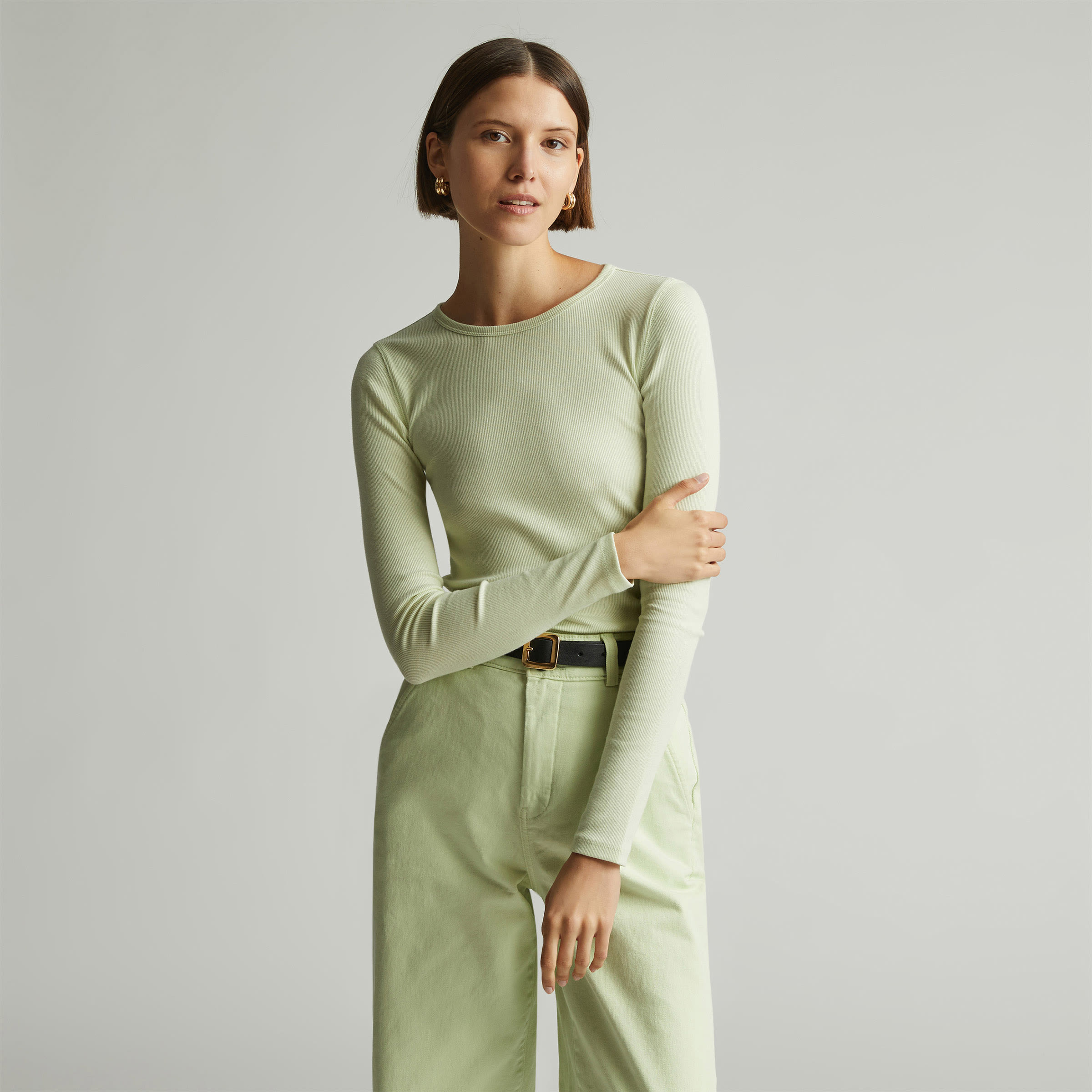 The Pima Micro-Rib Long-Sleeve Crew Seafoam Green – Everlane
