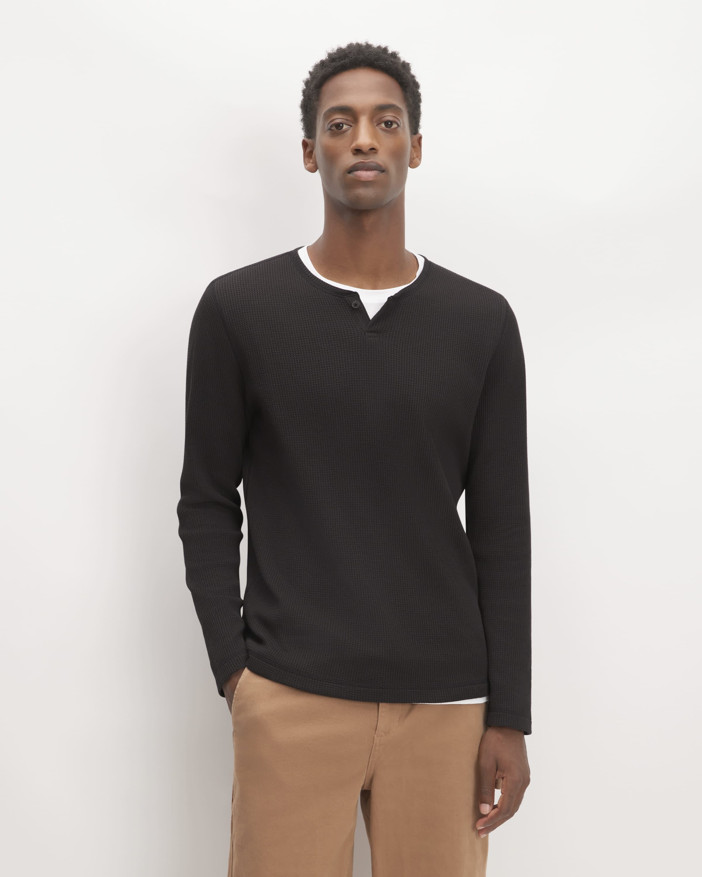 The Waffle Long-Sleeve Henley Black – Everlane