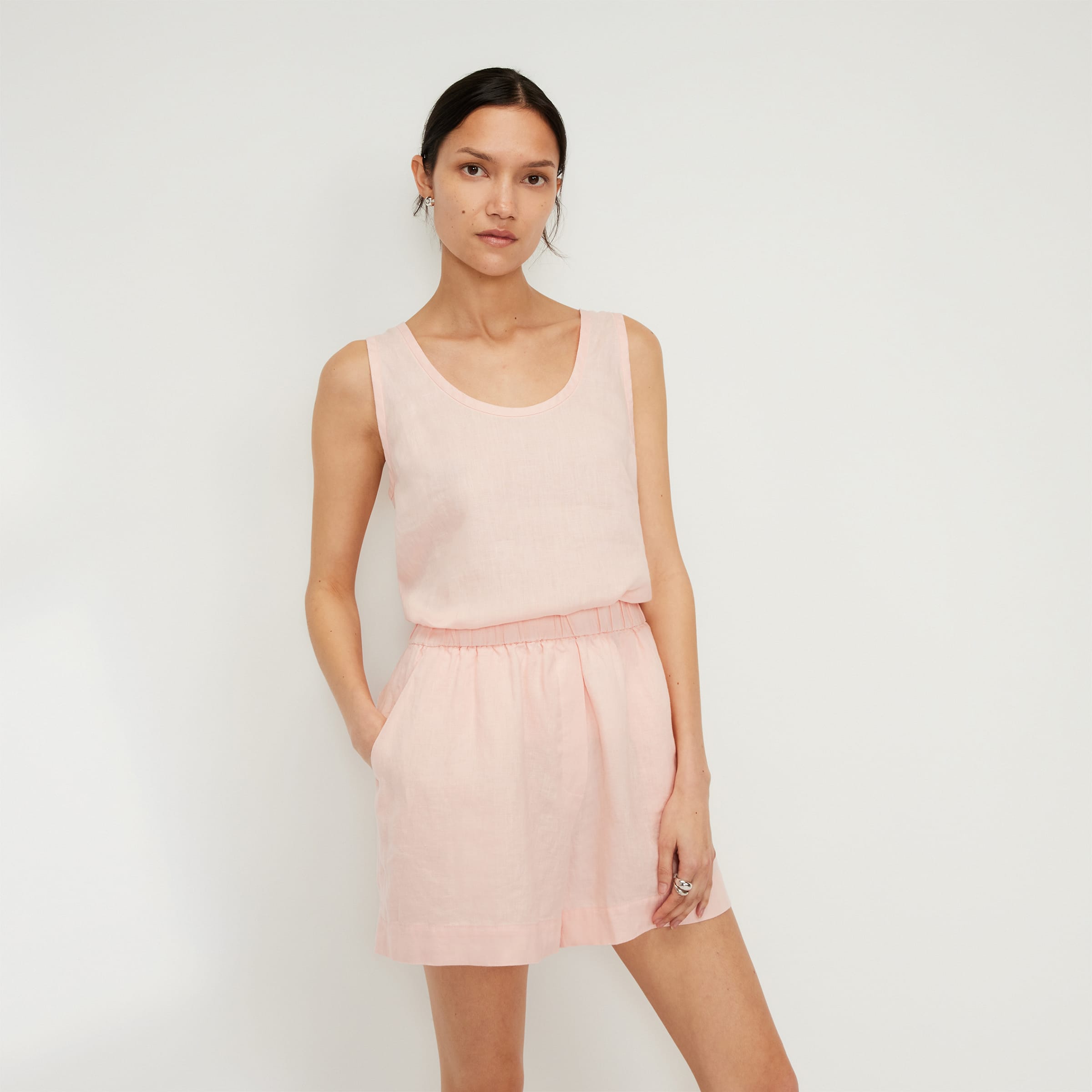 The Linen Scoop-Neck Tank Petal Pink – Everlane
