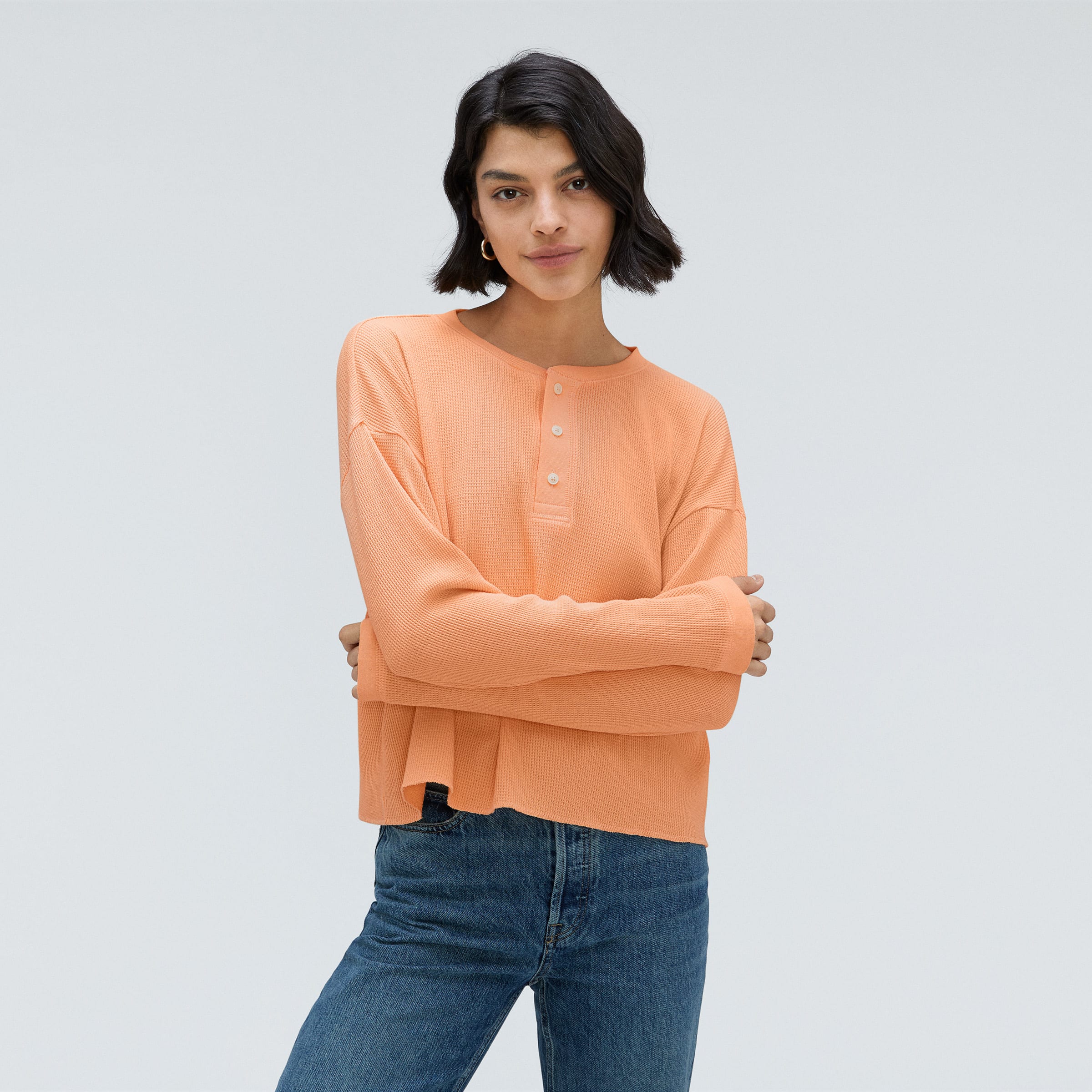 The Organic Cotton Waffle Henley Orange Chiffon – Everlane