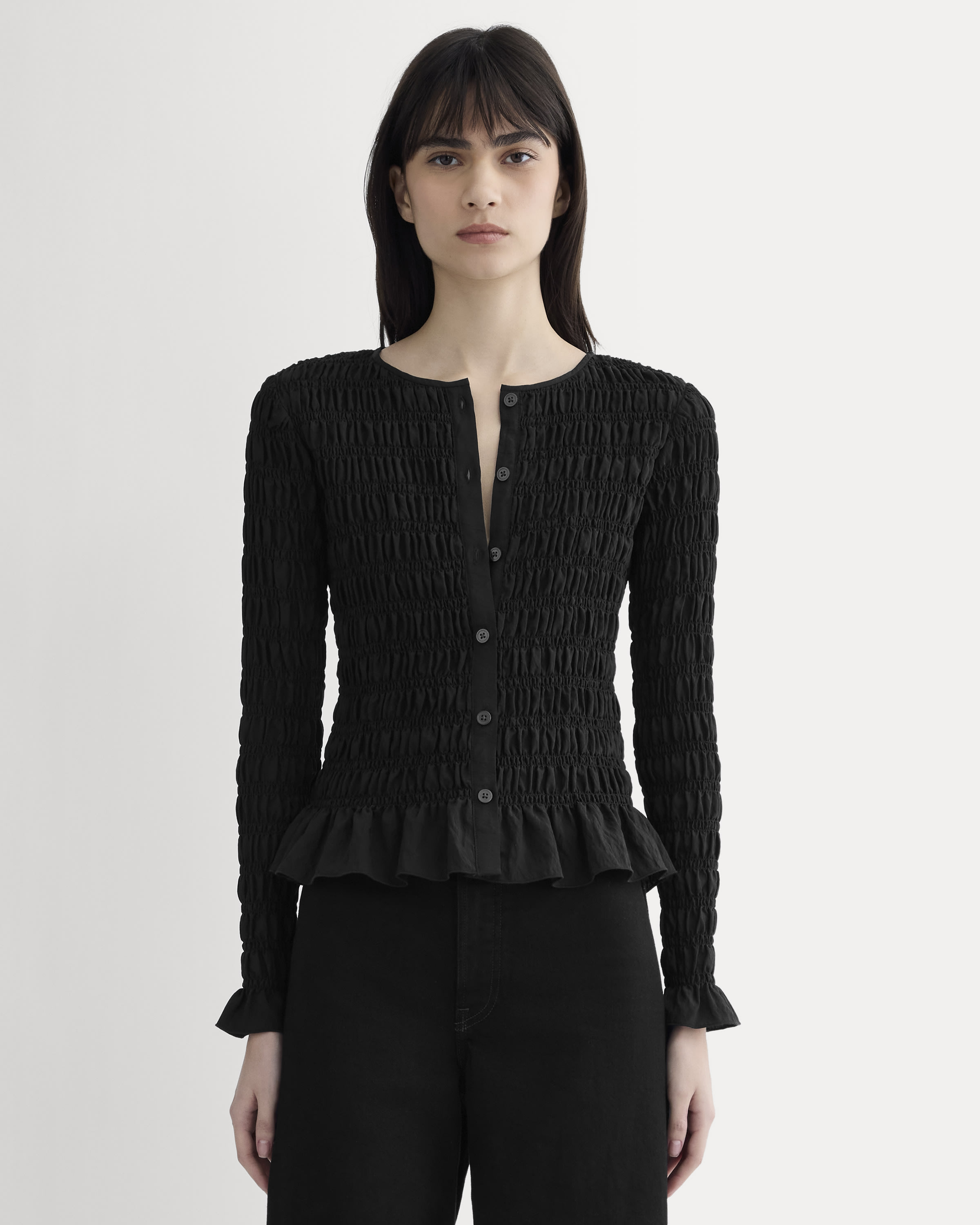 The Smocked Cardigan Black – Everlane