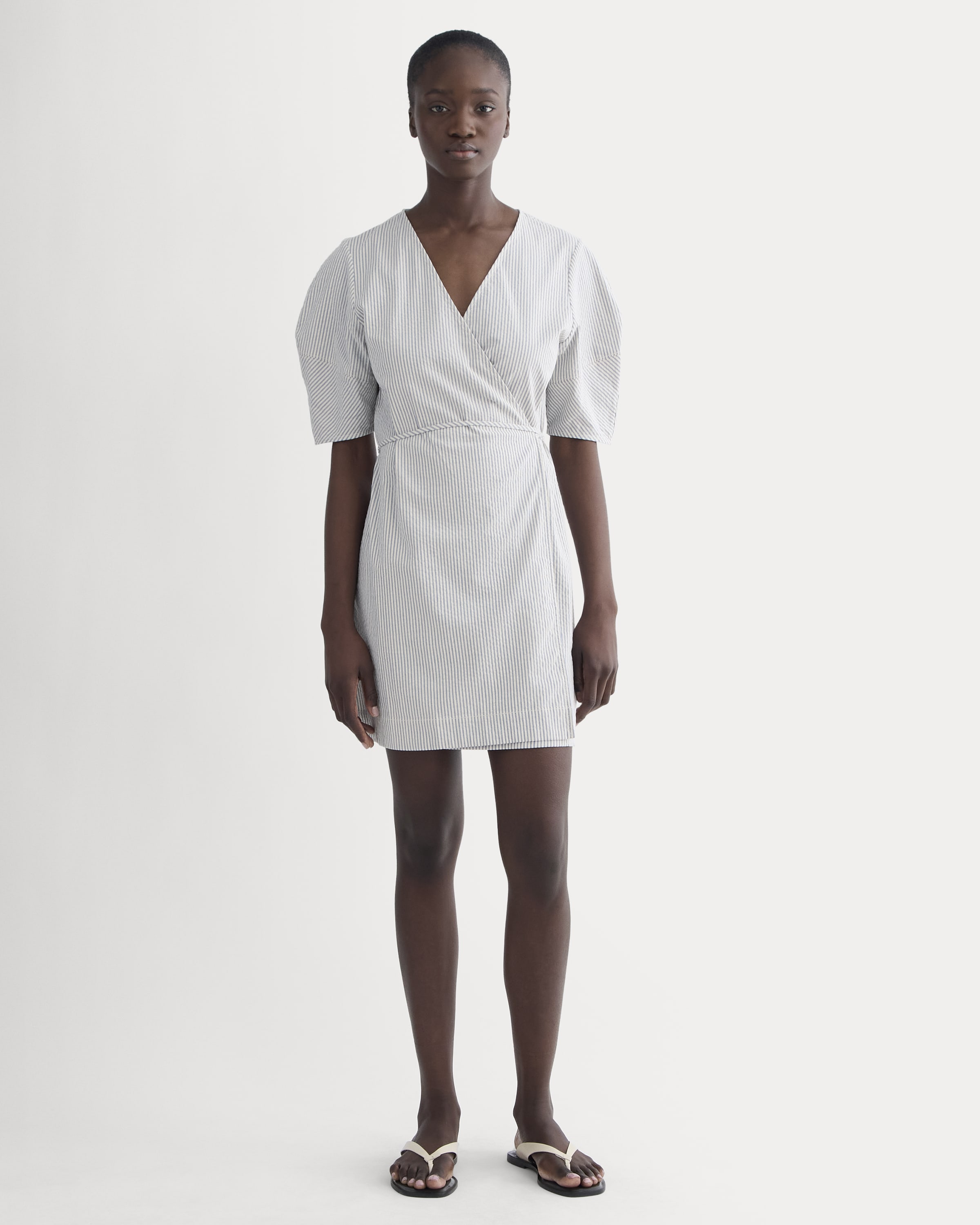 The Seersucker Mini Wrap Dress Dutch Blue / Natural – Everlane