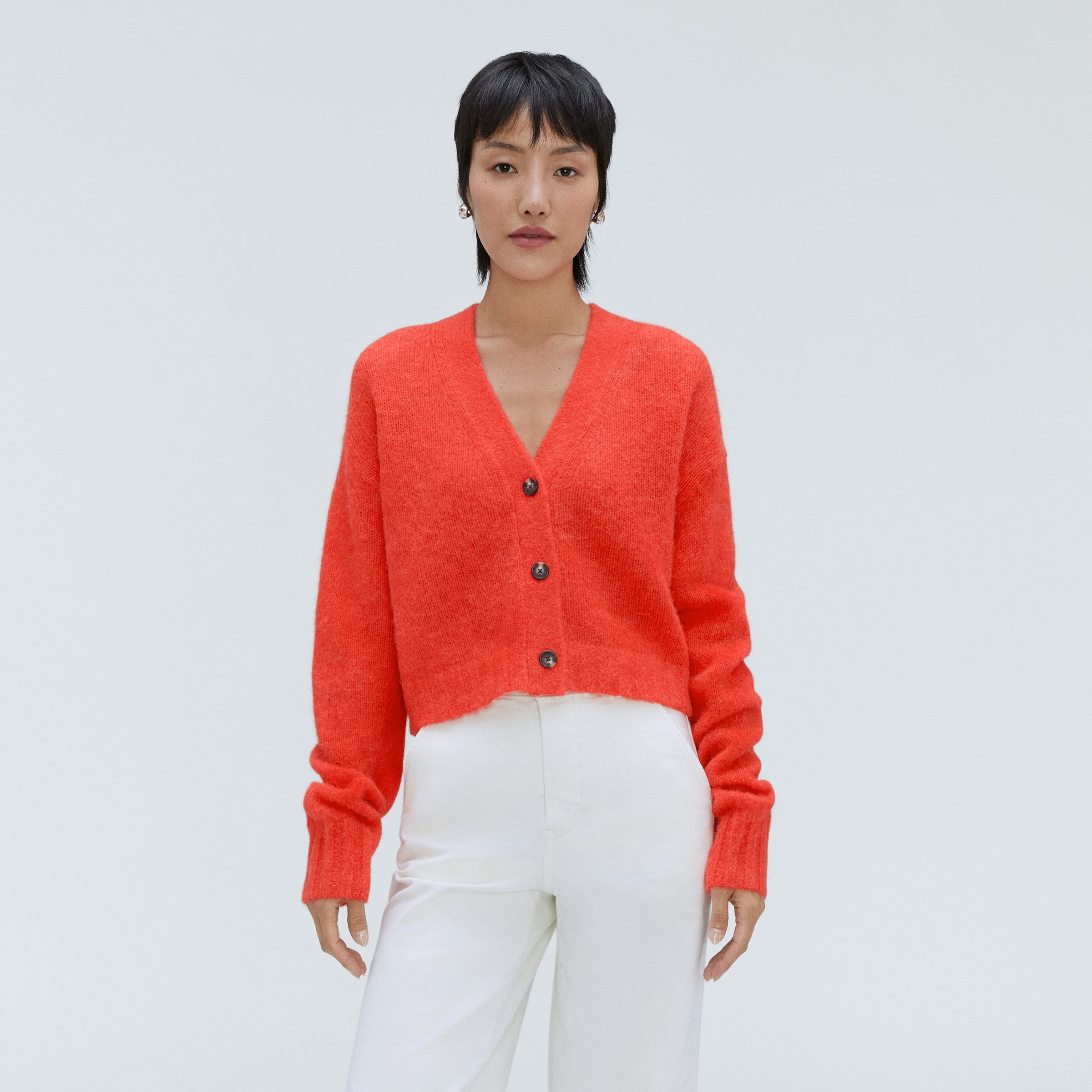The Alpaca V-Neck Cropped Cardigan Red Orange – Everlane