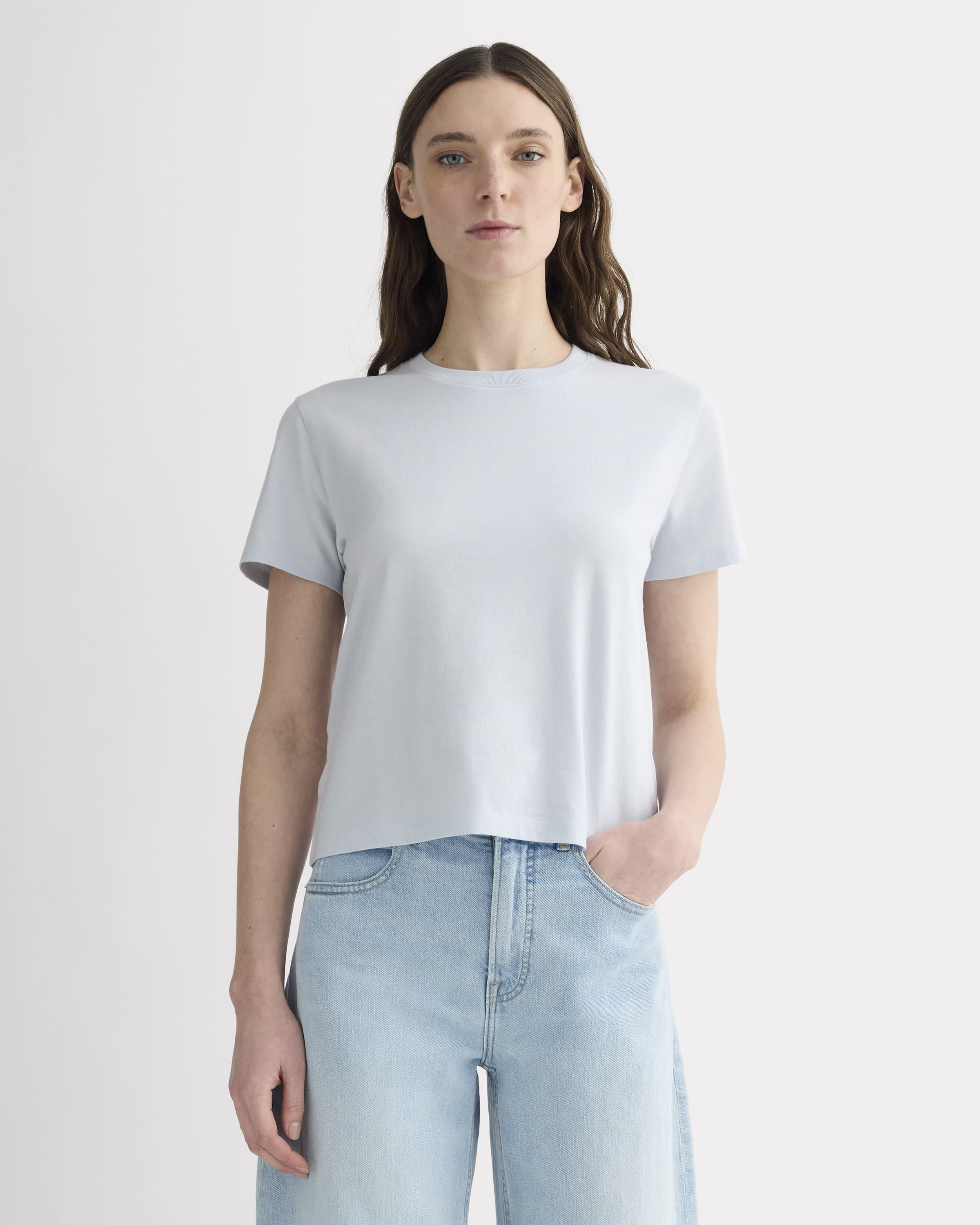 The Box-Cut Tee in Essential Cotton Air Blue – Everlane
