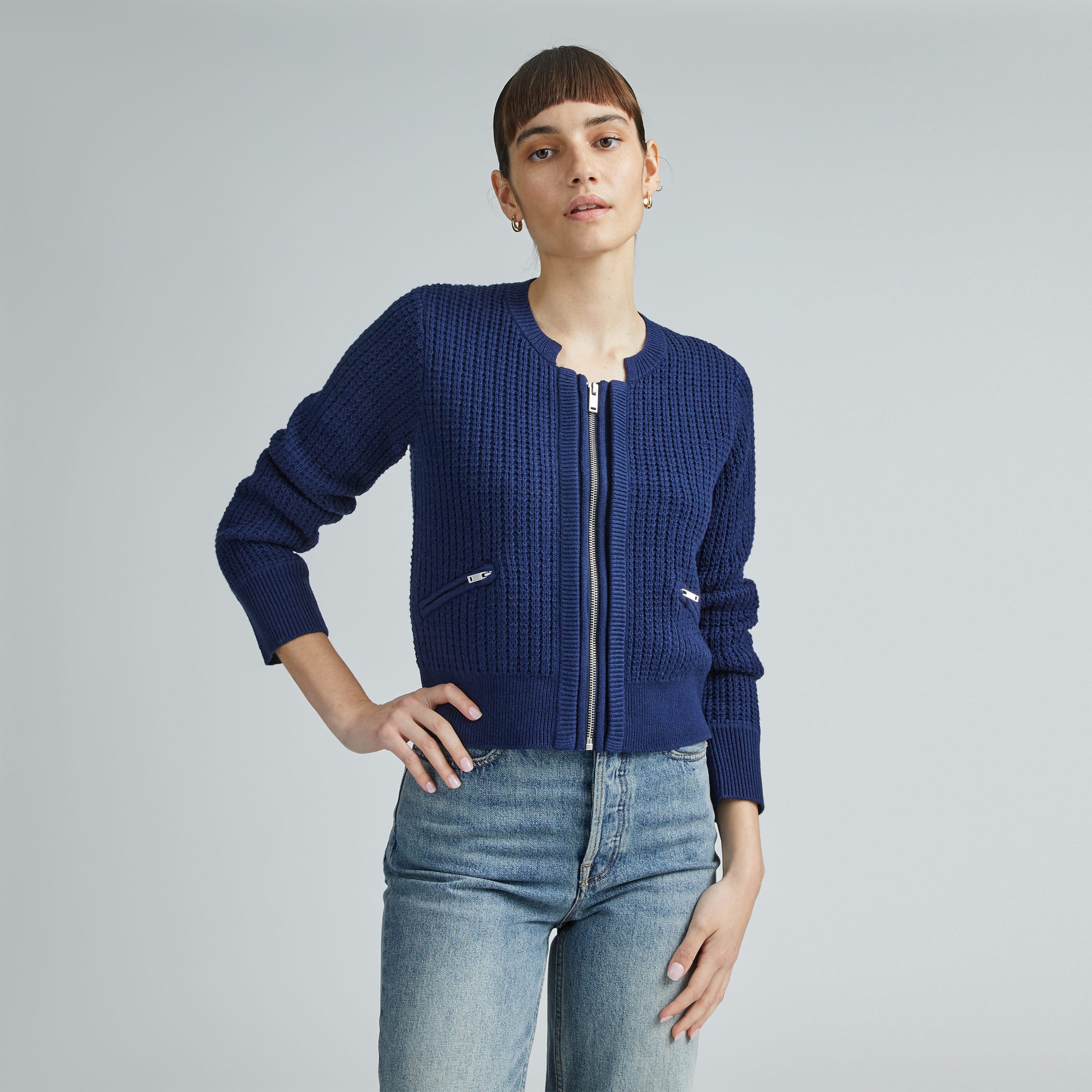 The Cropped Cotton-Merino Bomber Bright Navy – Everlane