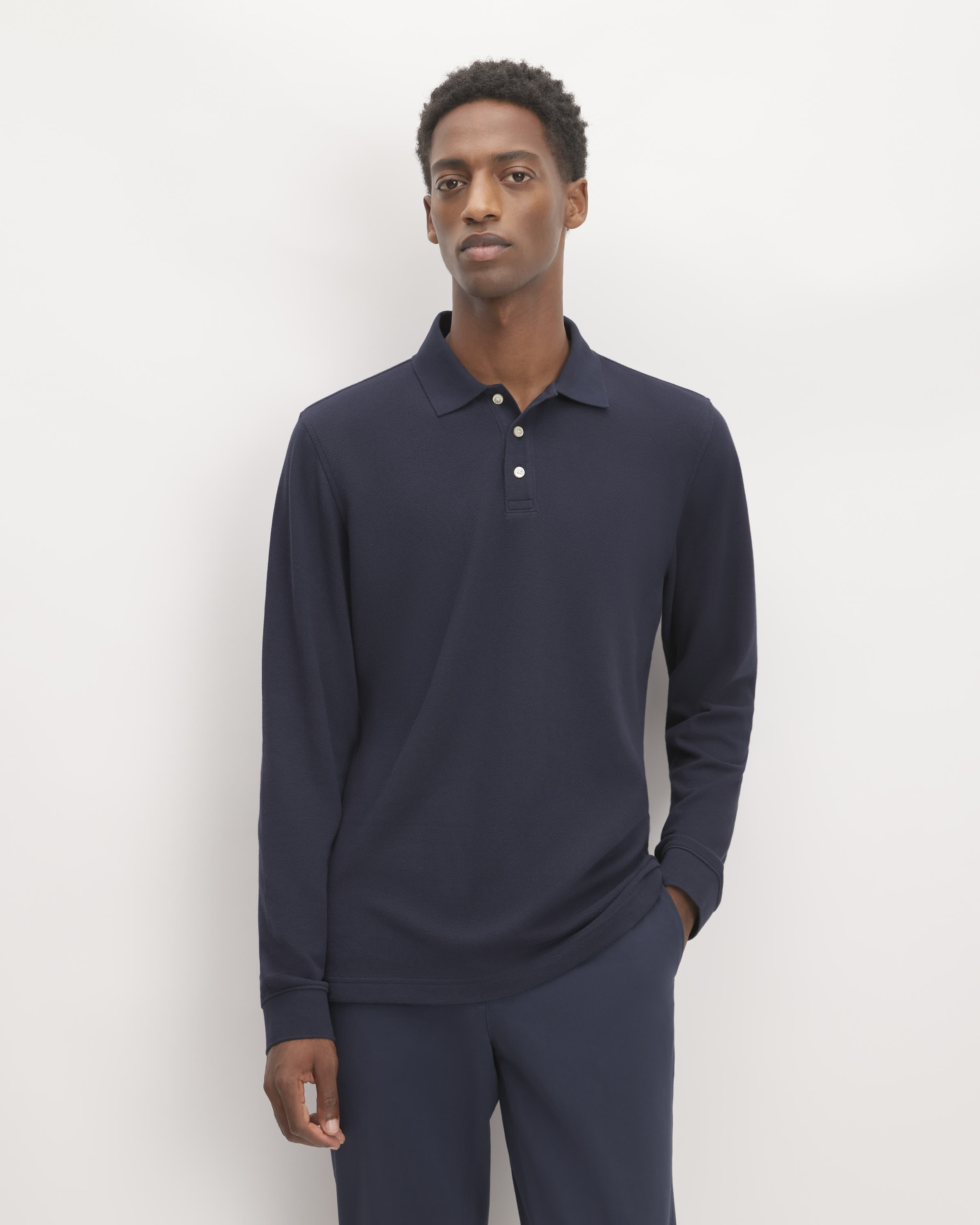 The Long-Sleeve Pique Polo Deep Navy – Everlane