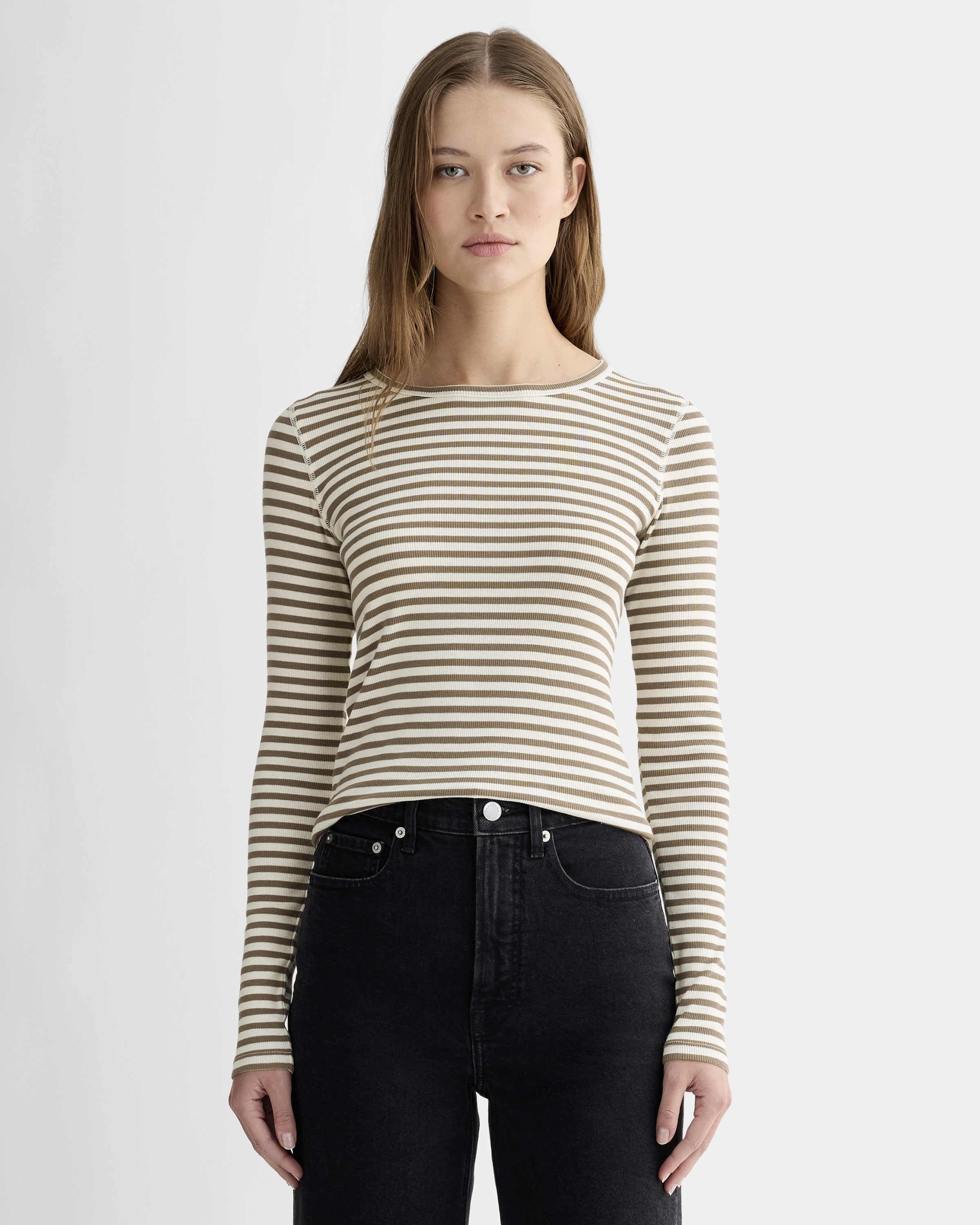 The Luxe Rib Long-Sleeve Crew Bone / Deep Taupe – Everlane