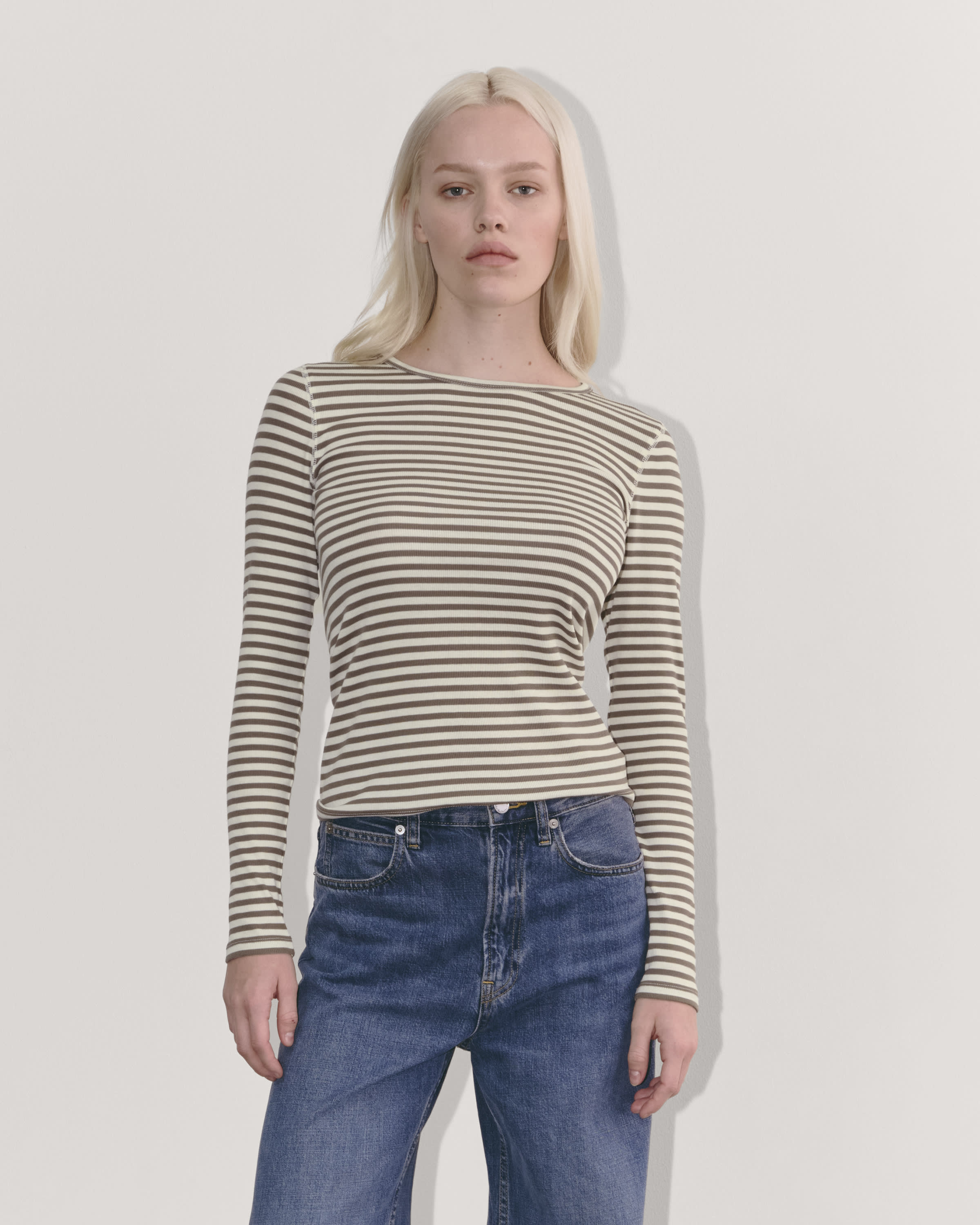 The Luxe Rib Long-Sleeve Crew Bone / Deep Taupe – Everlane