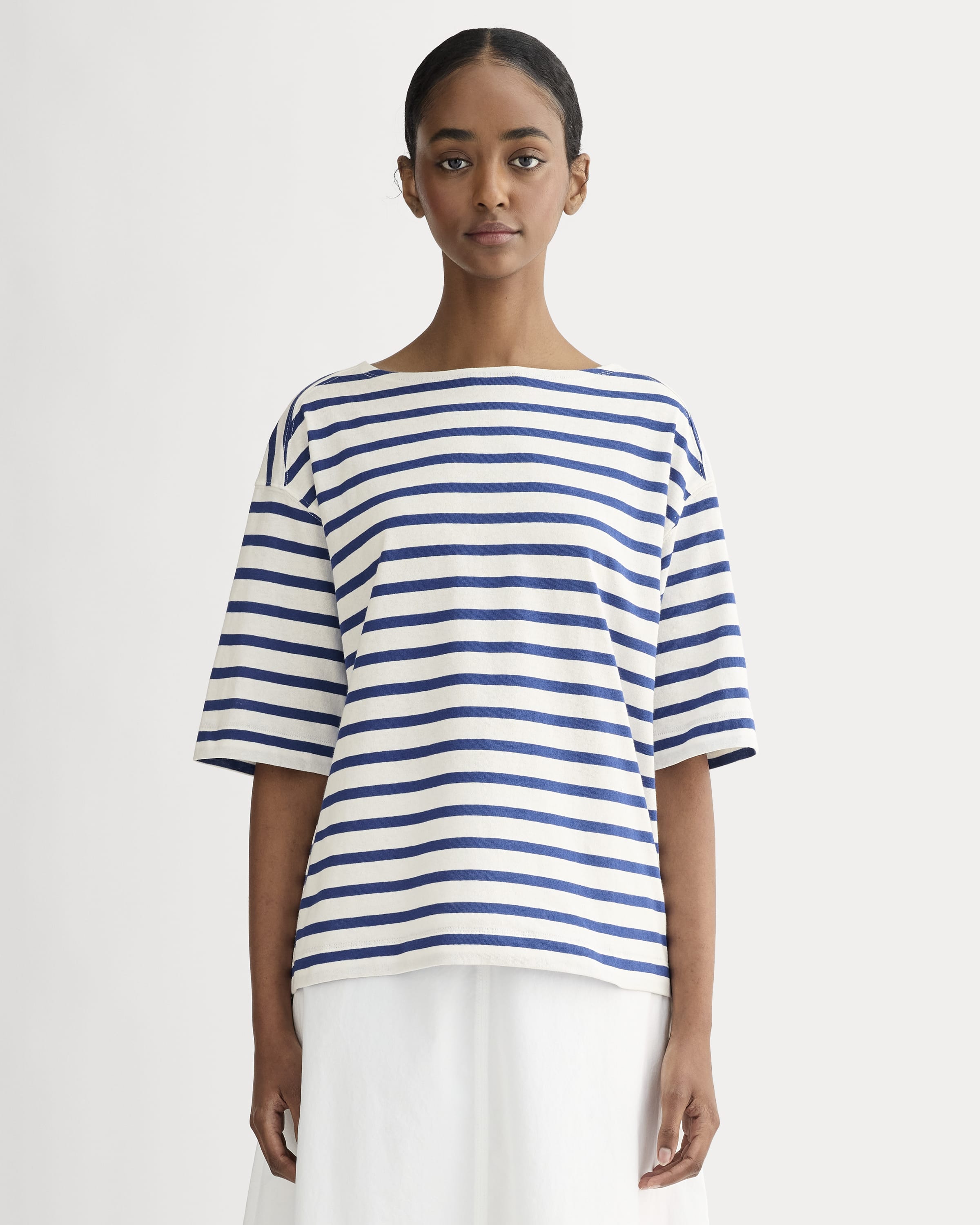 The Mariner Oversized Tee Bone / Mazarine Blue – Everlane