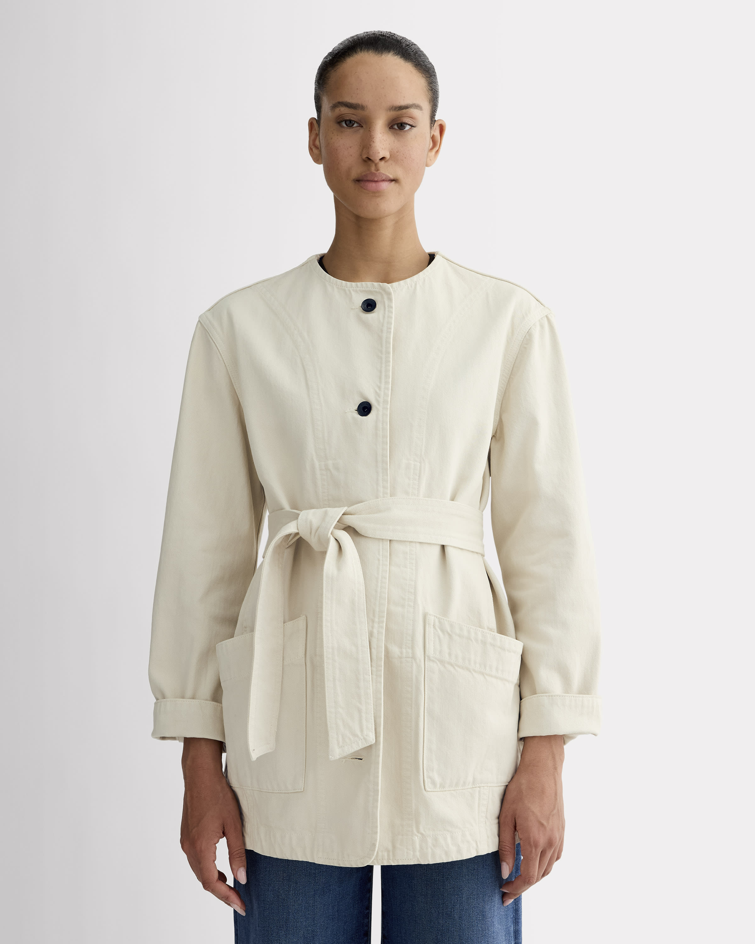 The Long Denim Barrel Jacket Garment-Dyed Sand – Everlane