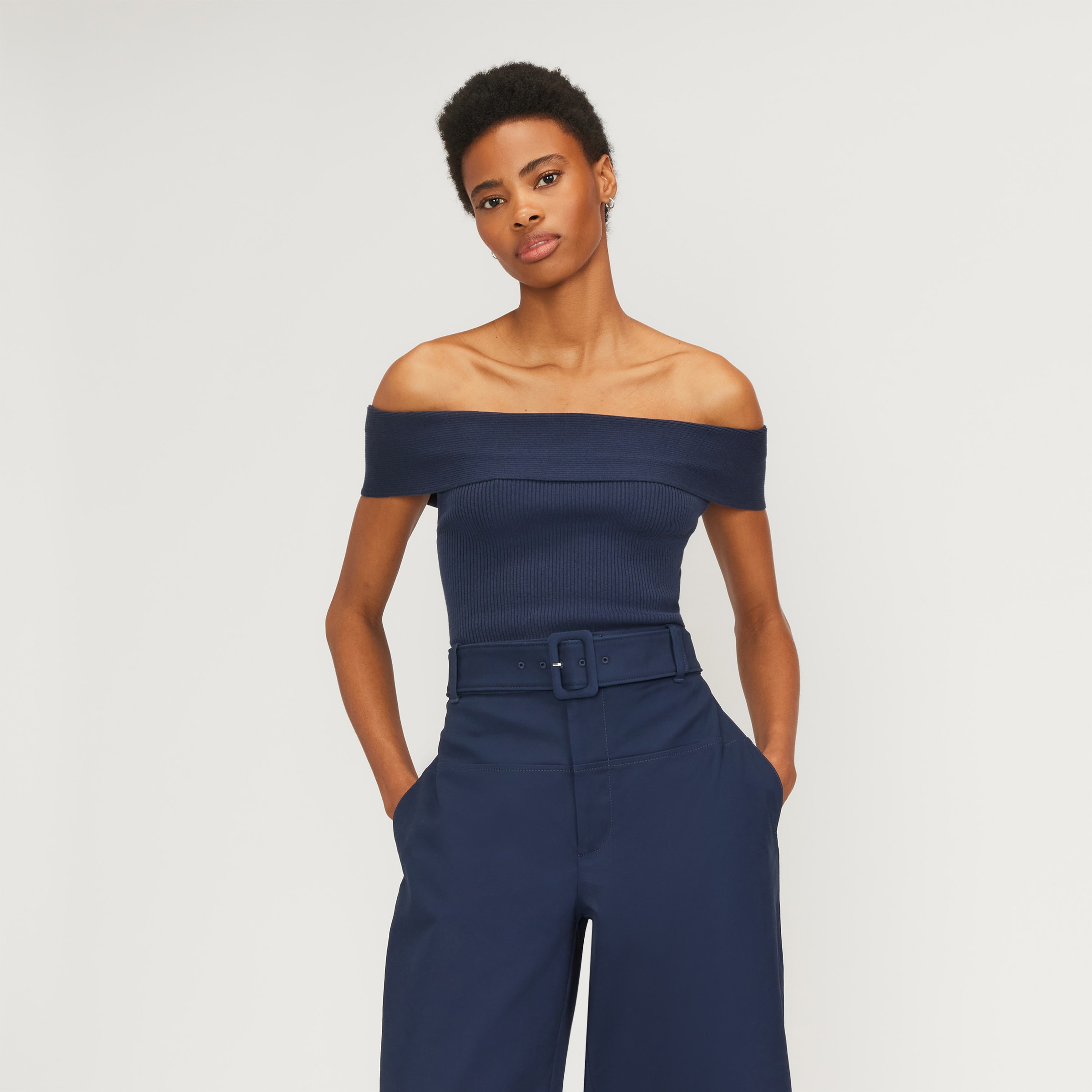 The Ribbed Cotton Off-The-Shoulder Top Navy – Everlane