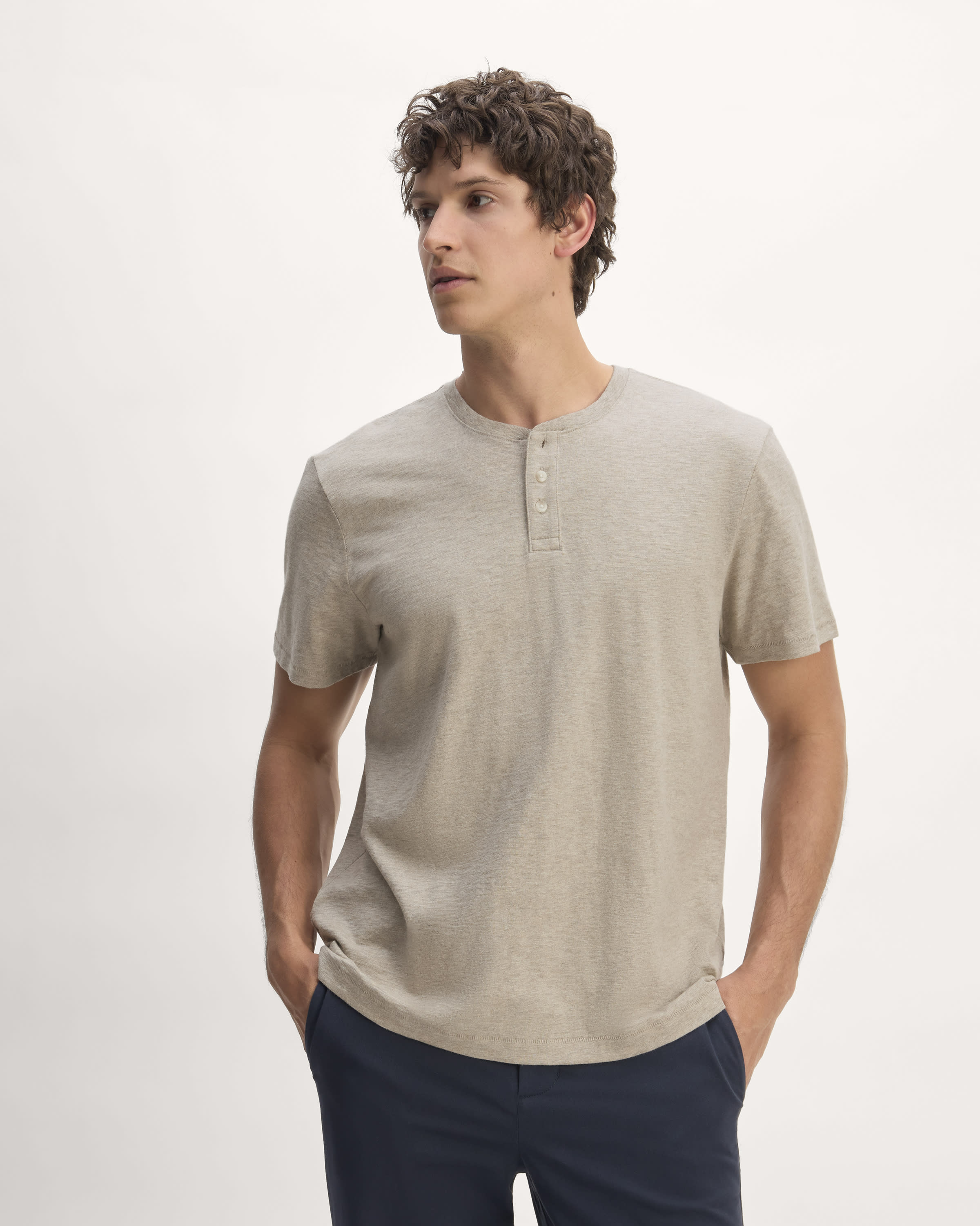 The Cotton Slub Henley Heather Oatmeal – Everlane