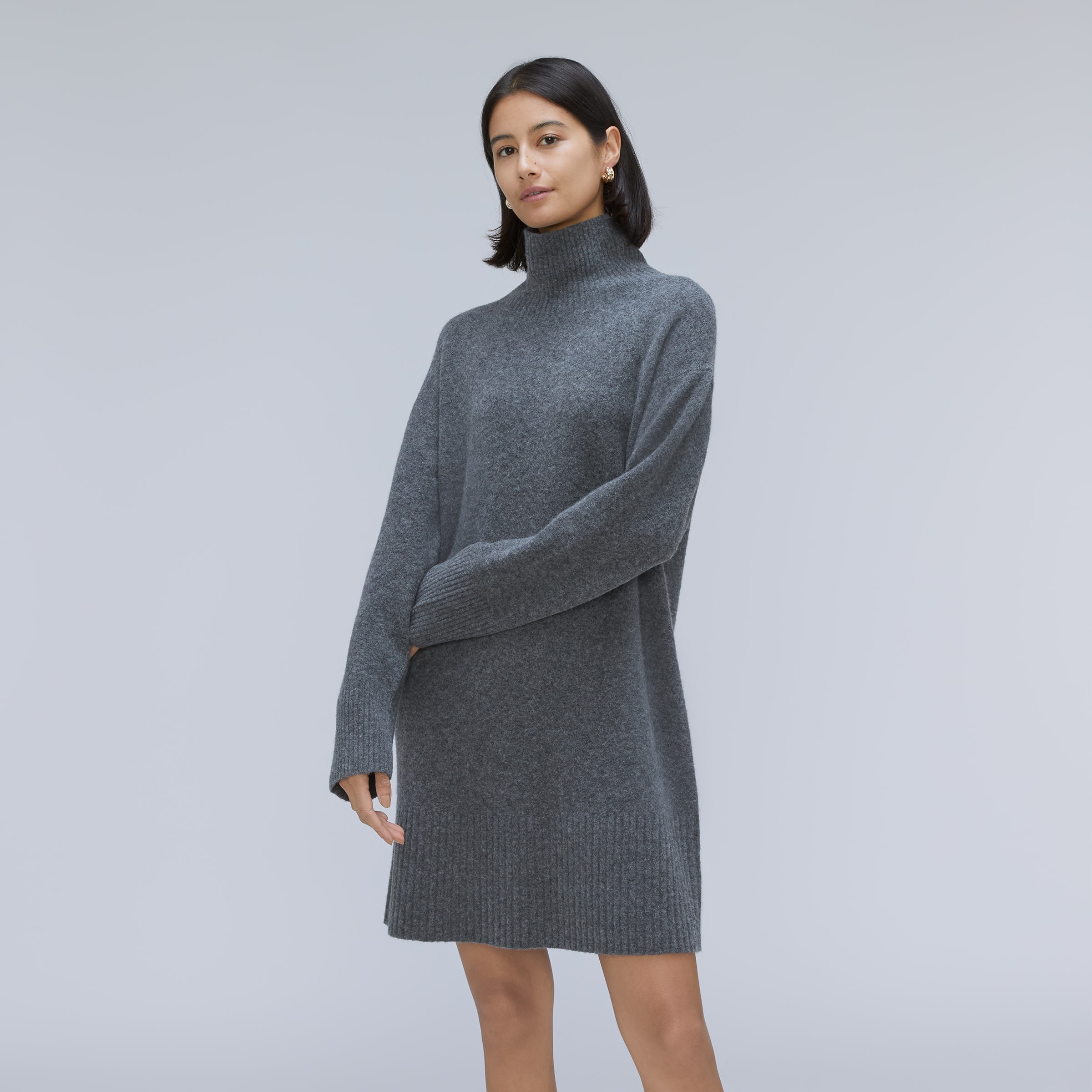 The Cozy Stretch Turtleneck Dress Heathered Charcoal – Everlane