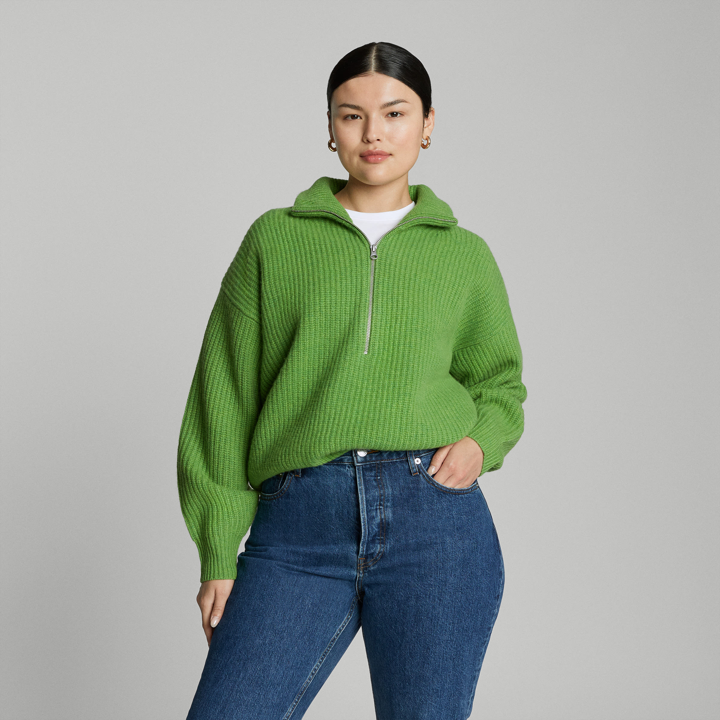 The Felted Merino Half-Zip Sweater Salted Lime – Everlane
