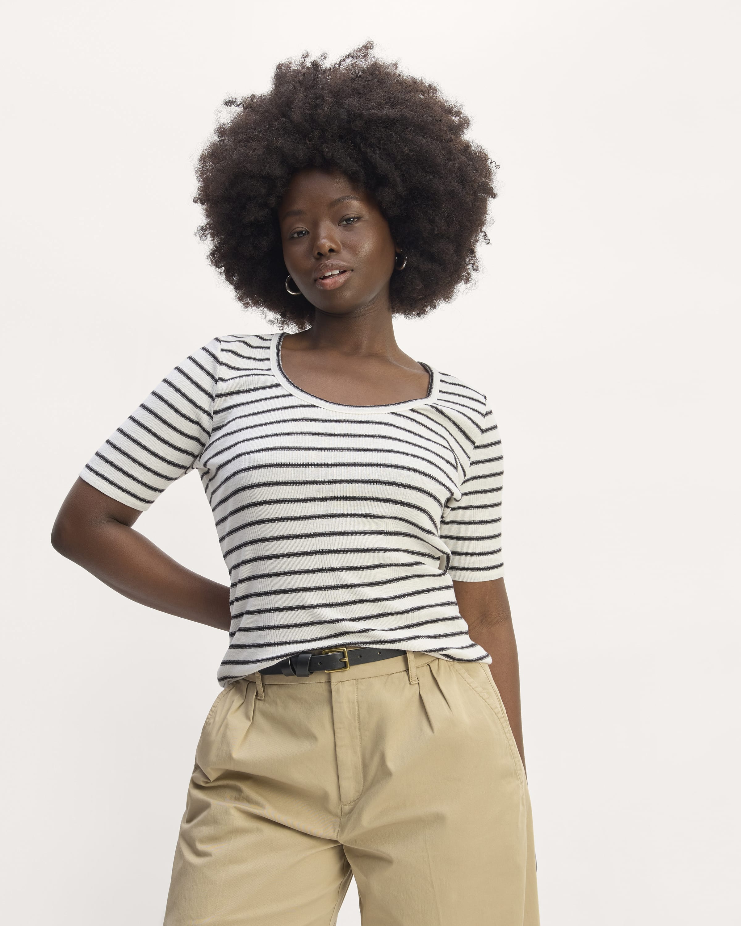 The Vintage Rib Scoop-Neck Top Bone / Black – Everlane