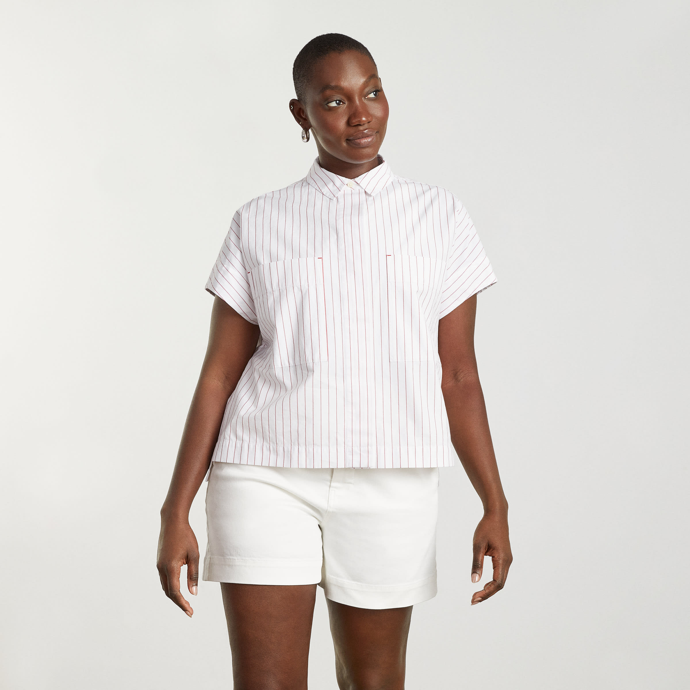 The Short-Sleeve Box Shirt Red Pinstripe – Everlane