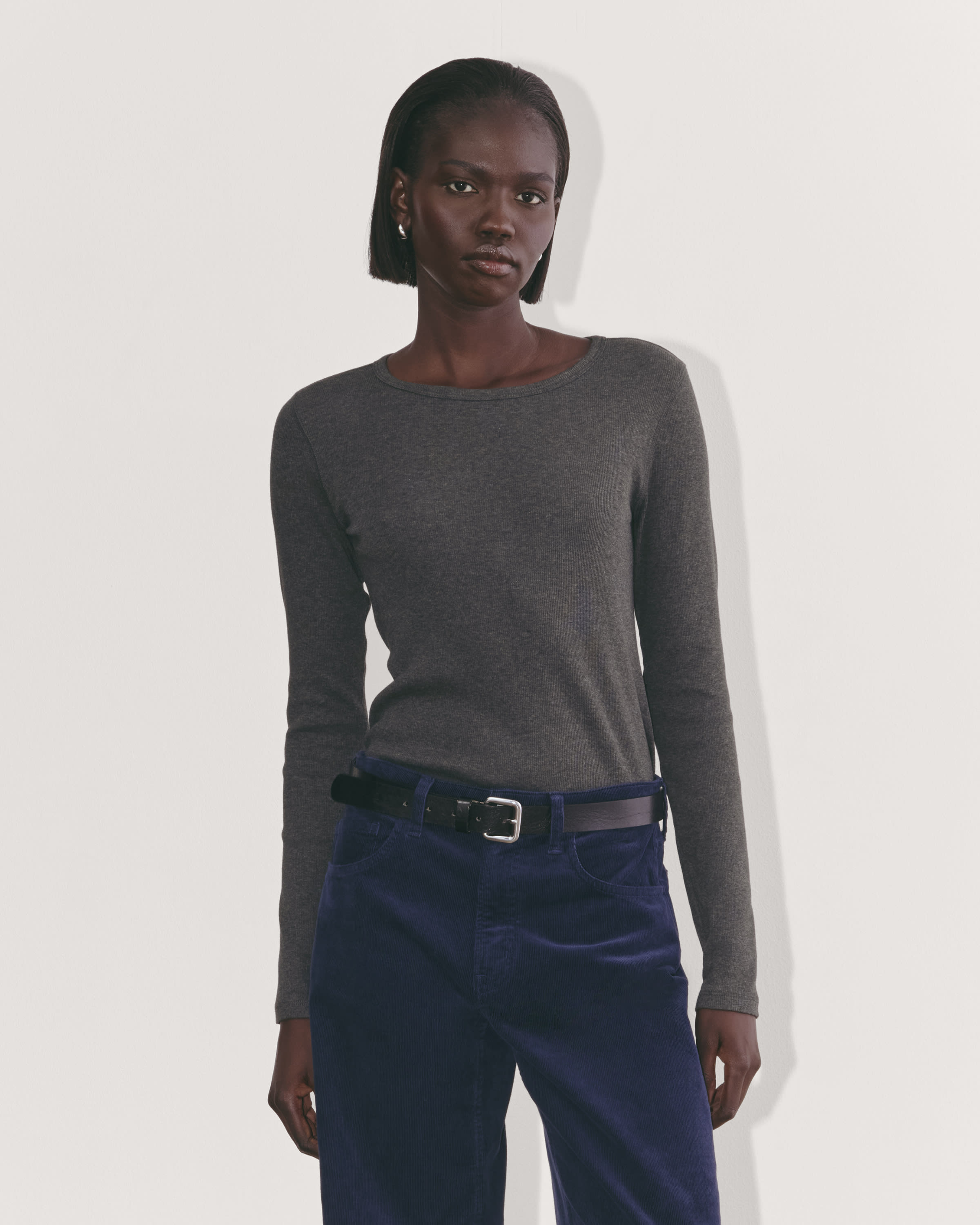 The Luxe Rib Long-Sleeve Crew Heathered Soot – Everlane