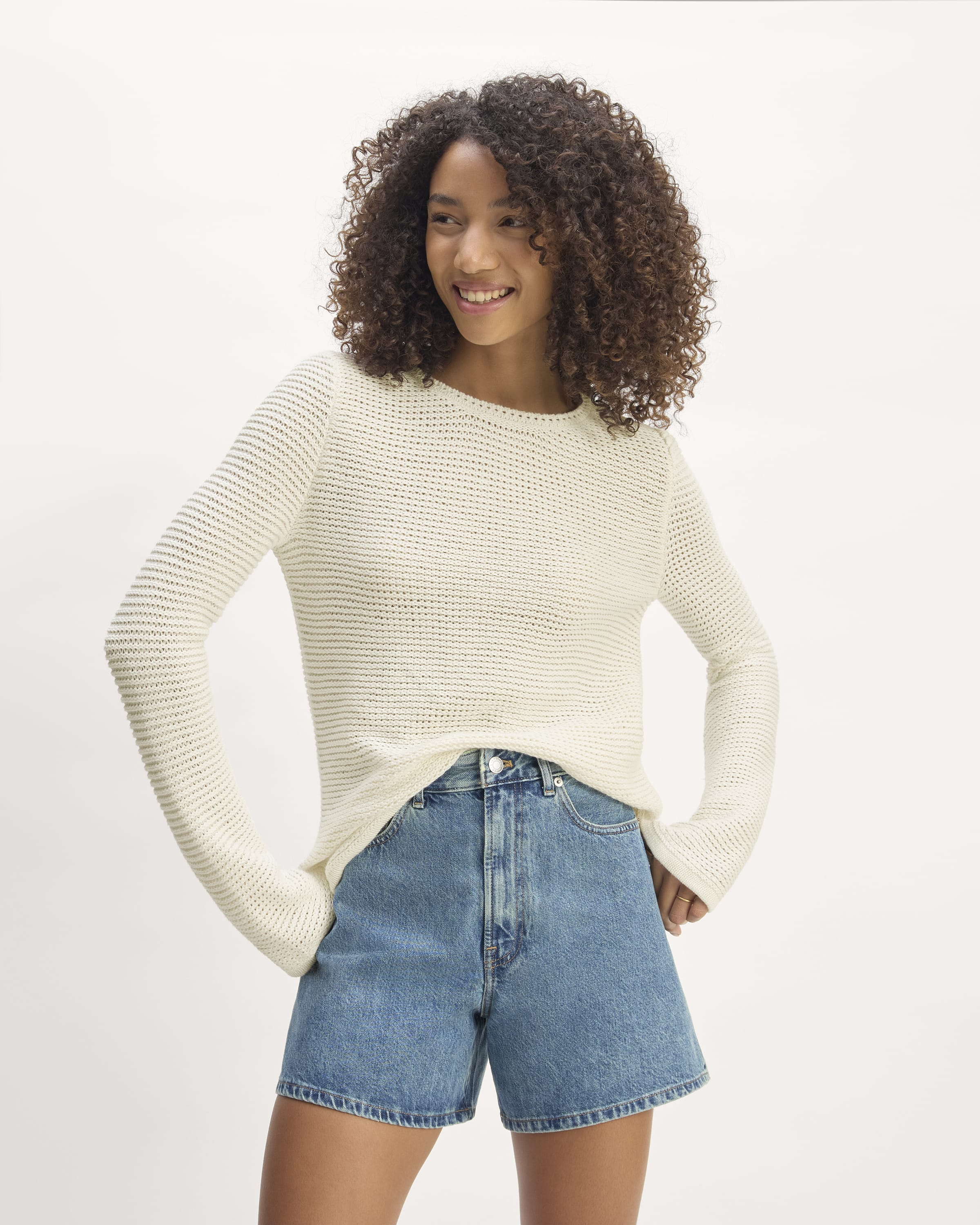 The Organic Cotton Open-Stitch Crew Bone – Everlane