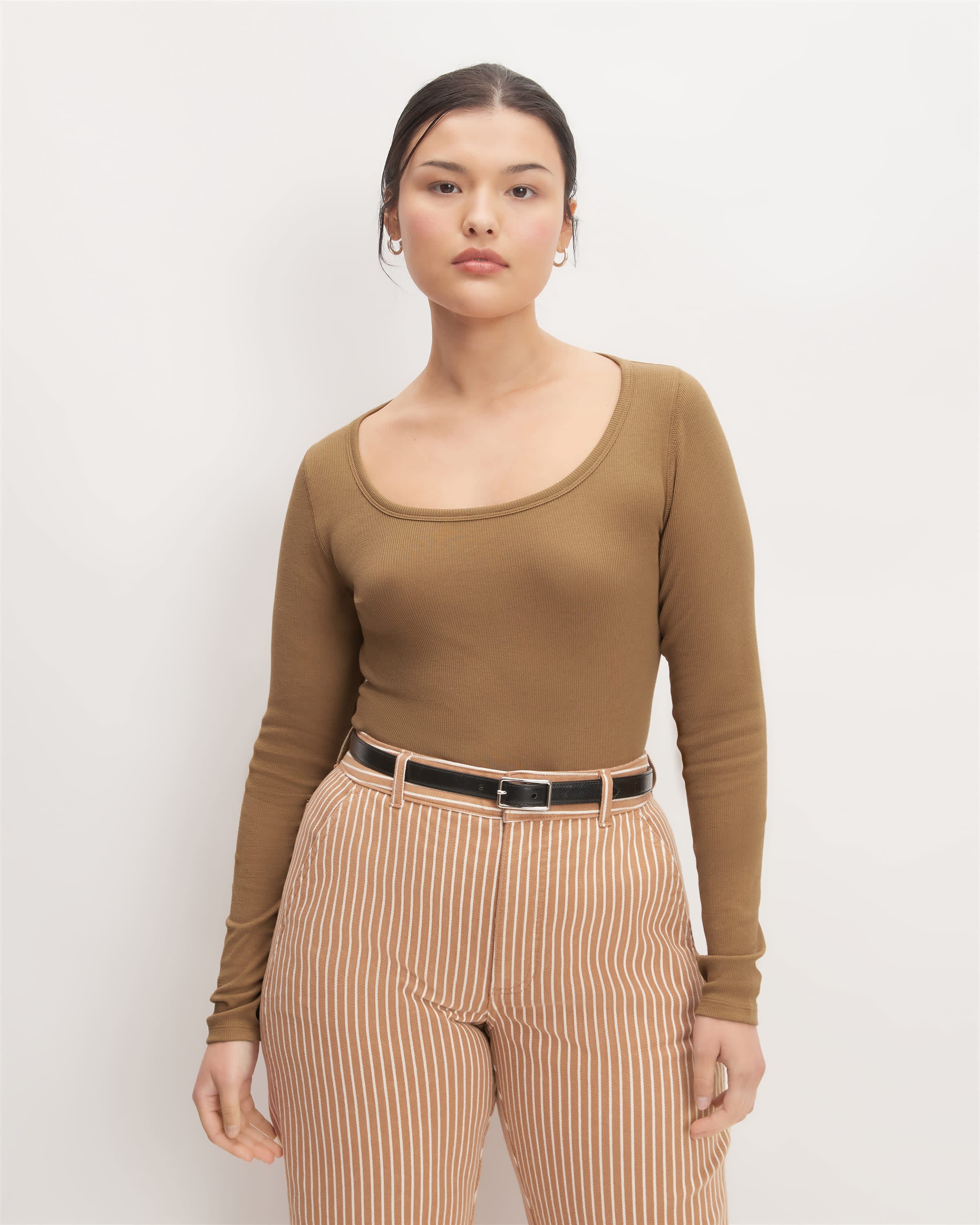 The Supima® Micro-Rib Long-Sleeve Scoop-Neck Toasted Coconut – Everlane