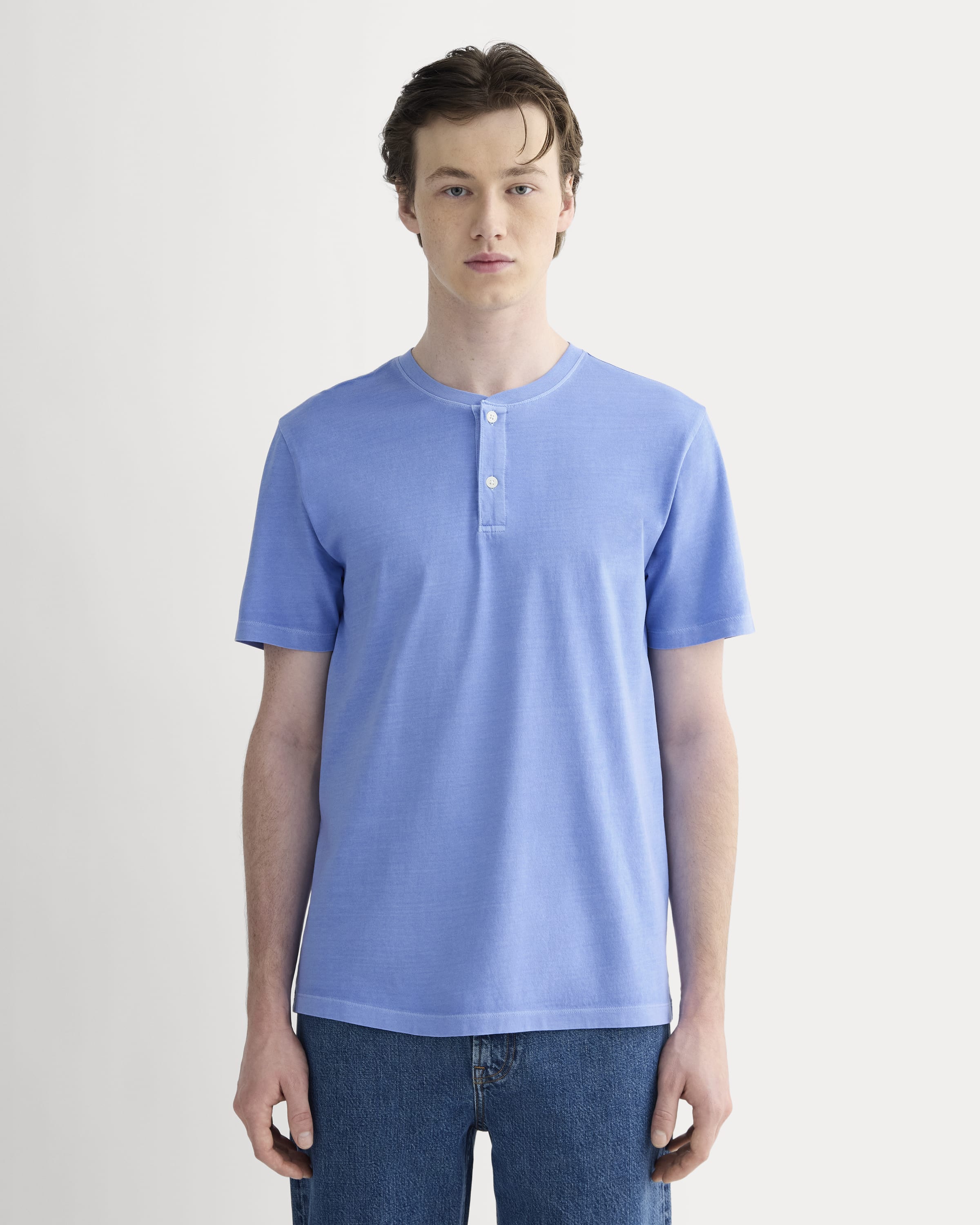 The Essential Organic Garment-Dyed Henley Granada Sky Blue Garment Dye ...