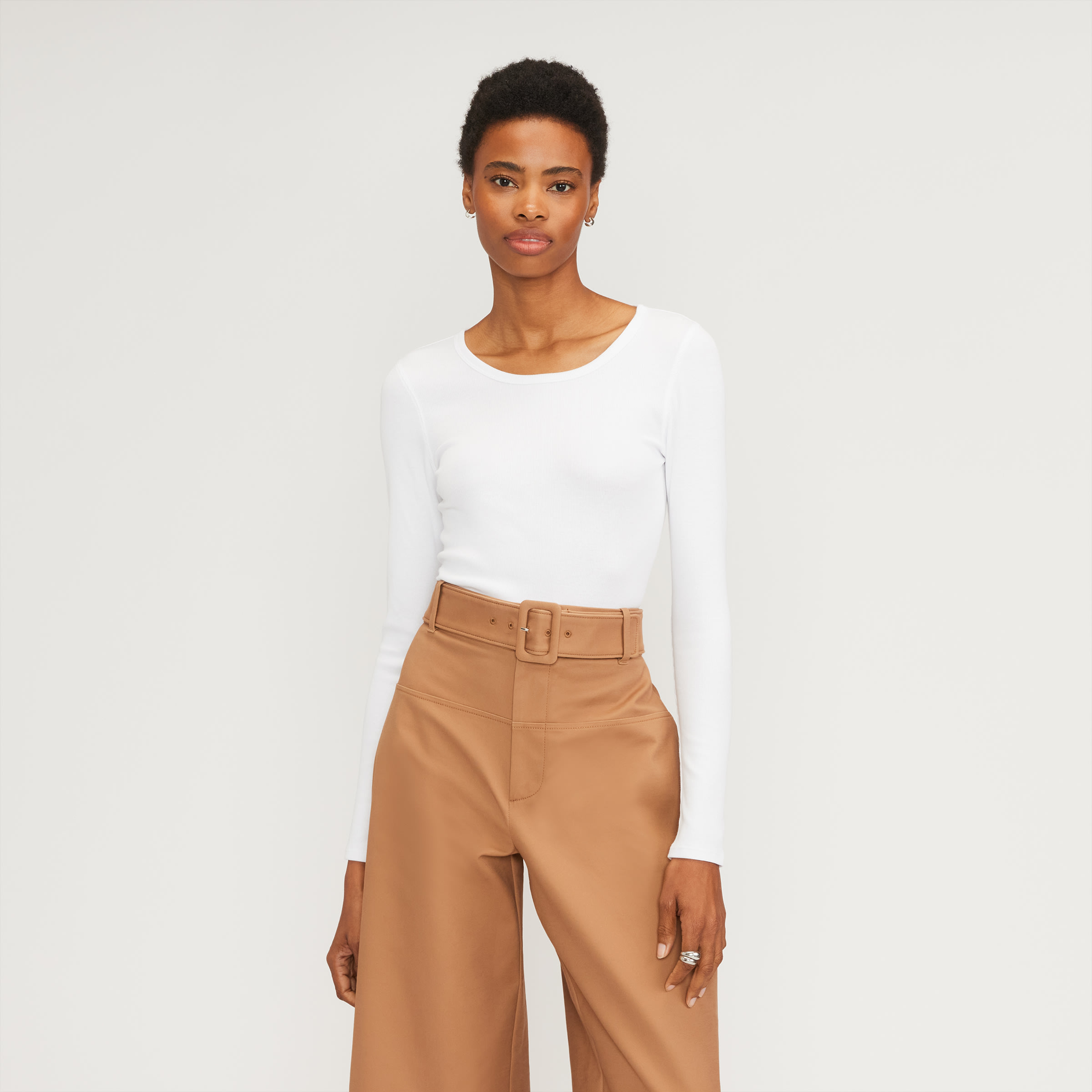 The Supima® Micro Rib Cropped Long Sleeve Crew White Everlane