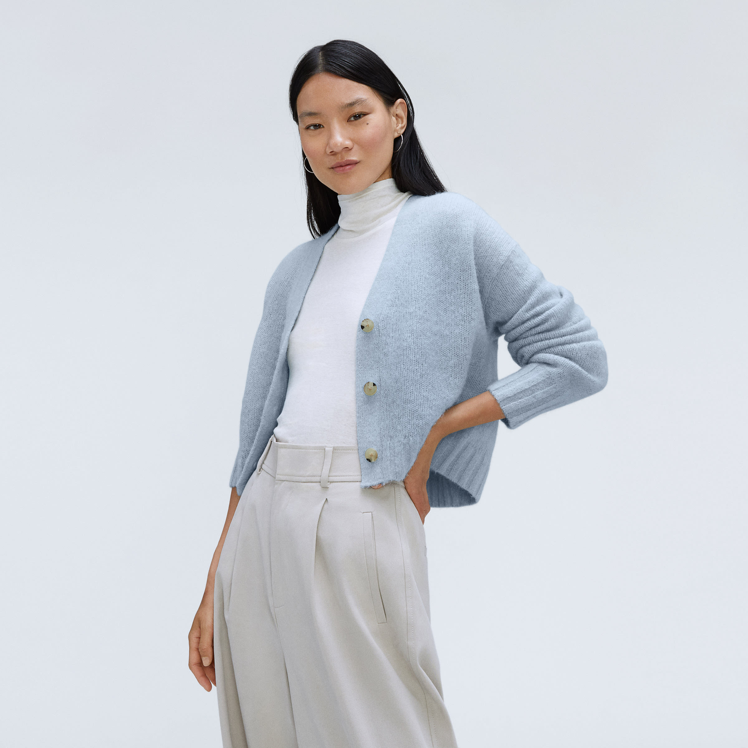 The Alpaca V-Neck Cropped Cardigan Mist – Everlane