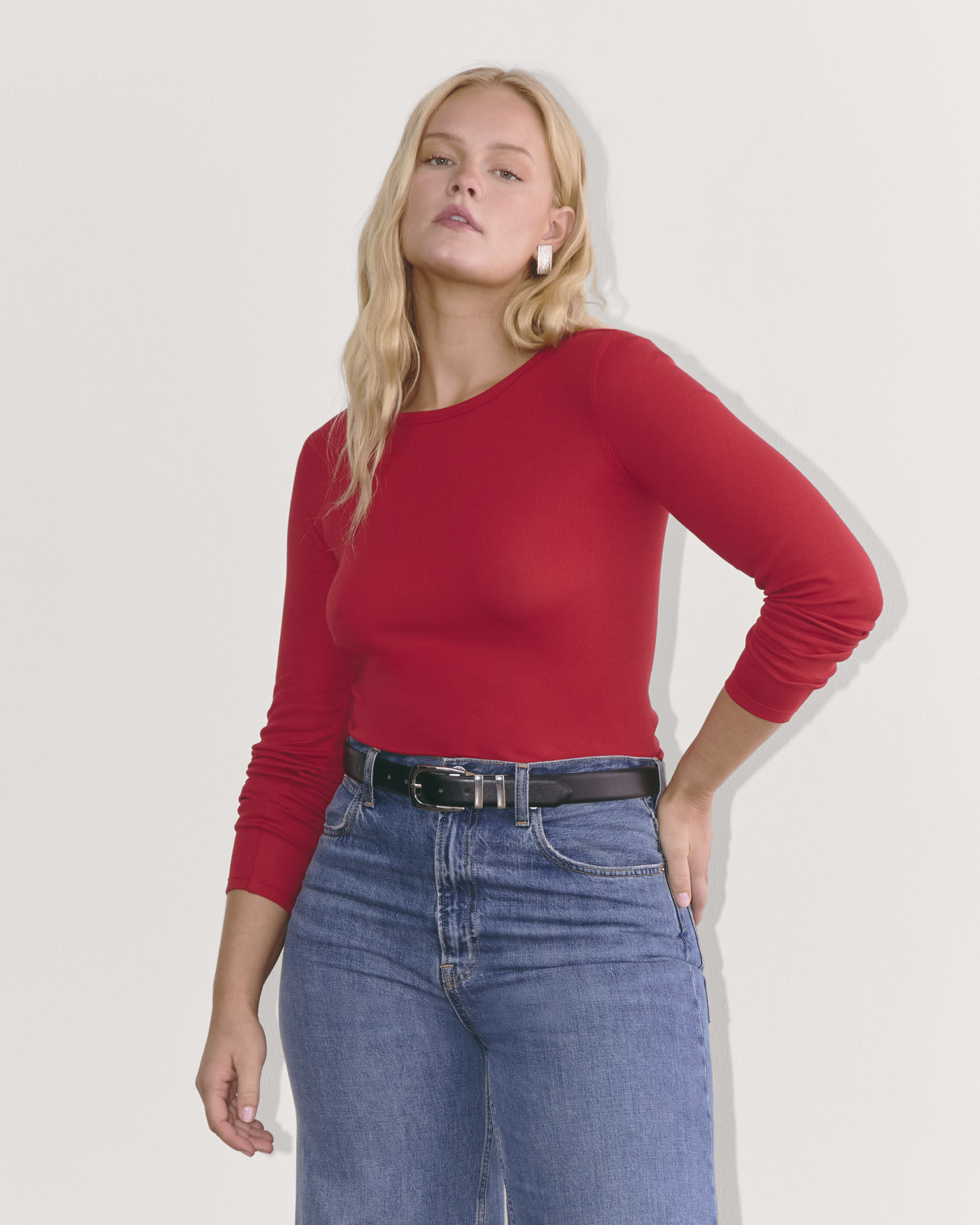 The Luxe Rib Long-Sleeve Crew Berry Red – Everlane