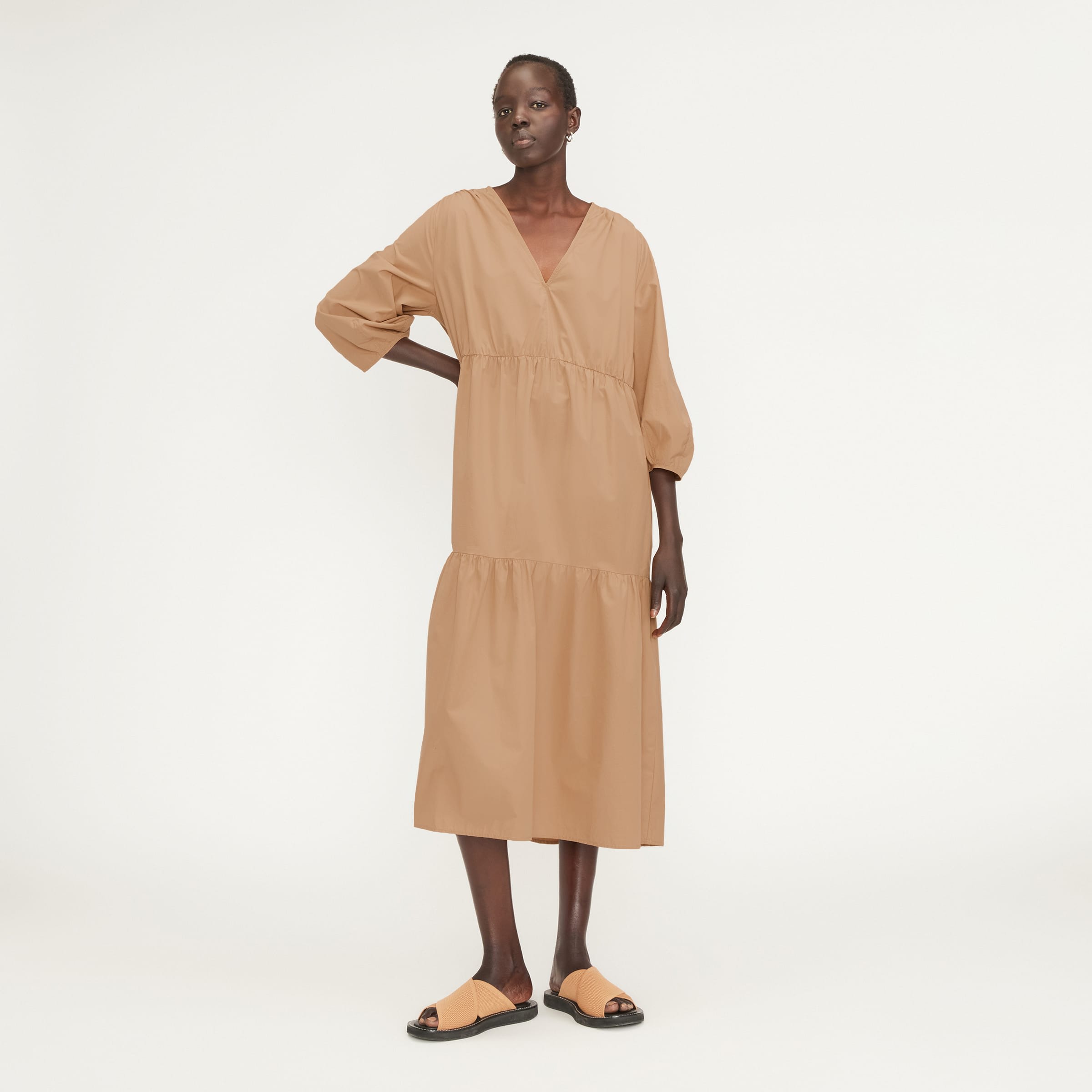 The Poplin Tiered Dress Caramel – Everlane